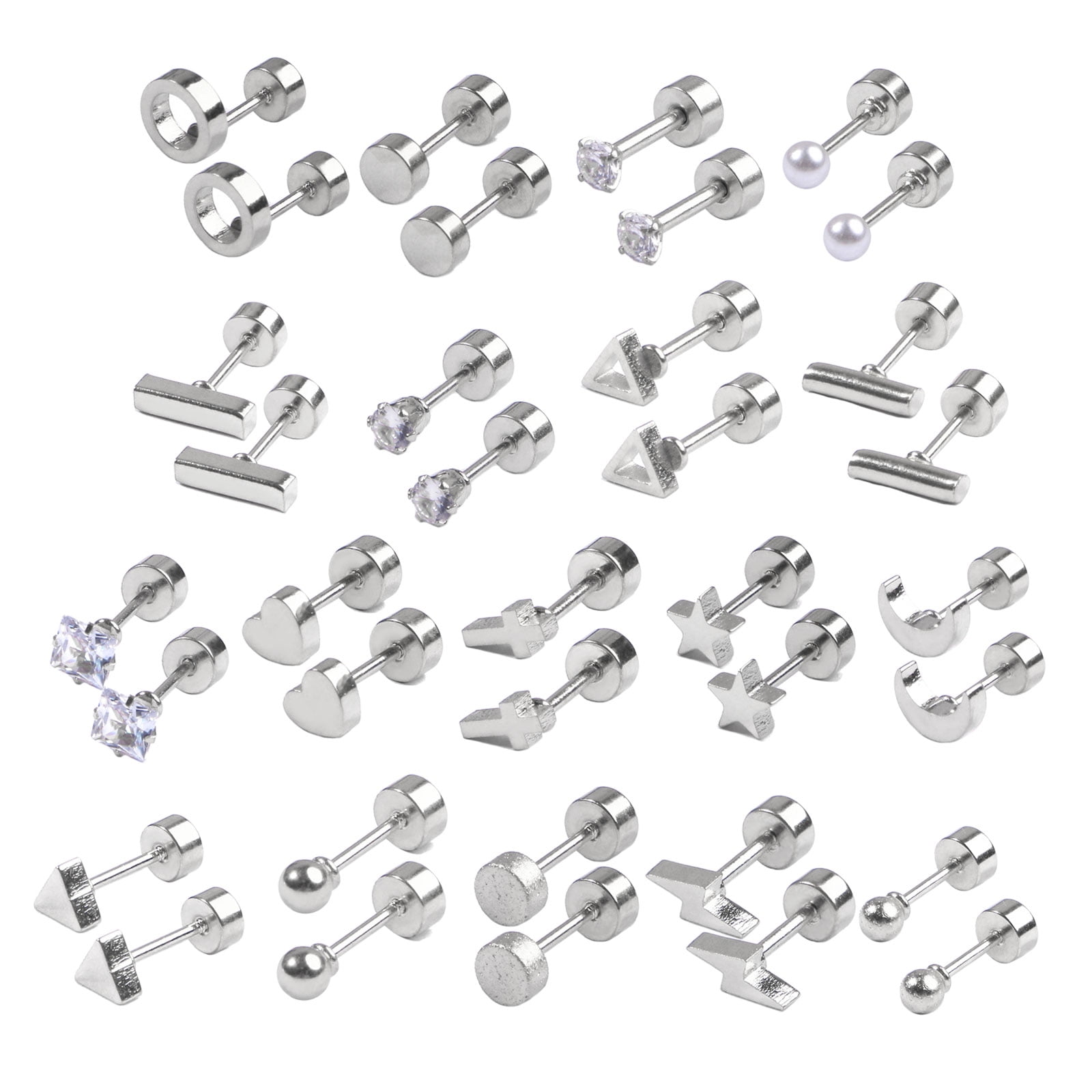 ZPAQI 18 Pairs Cartilage Earrings Hypoallergenic Stainless Steel Stud Earrings Star Triangle ...