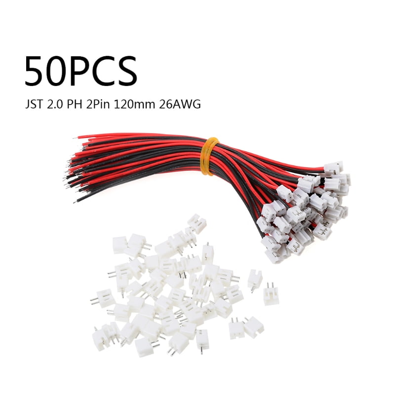 ZPAQI 50 SETS Mini Micro JST 2.0 PH 2-Pin Connector Plug with Wires Cables 120MM 26AWG - Walmart.com