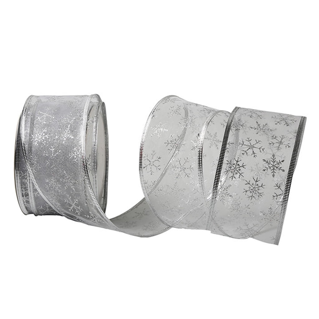 ZPAQI 50 Yards/roll Glitter Sheer Wired Snowflake Ribbon for Wedding ...