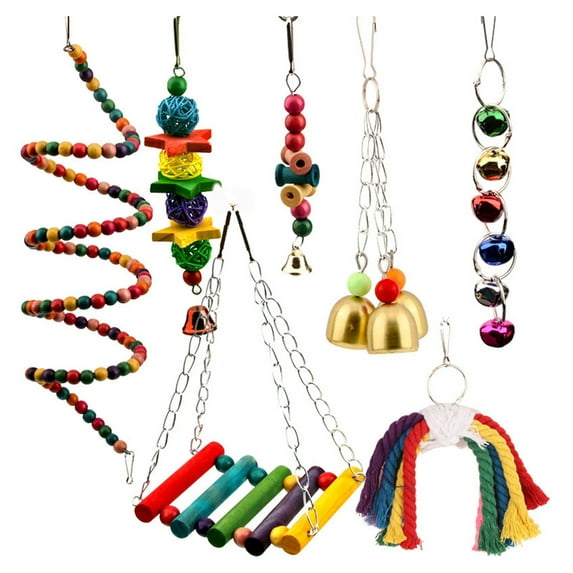 ZPAQI 7Pcs Bird Toy Parrot Swing Ladder Perch Bells Rope Toy for ...