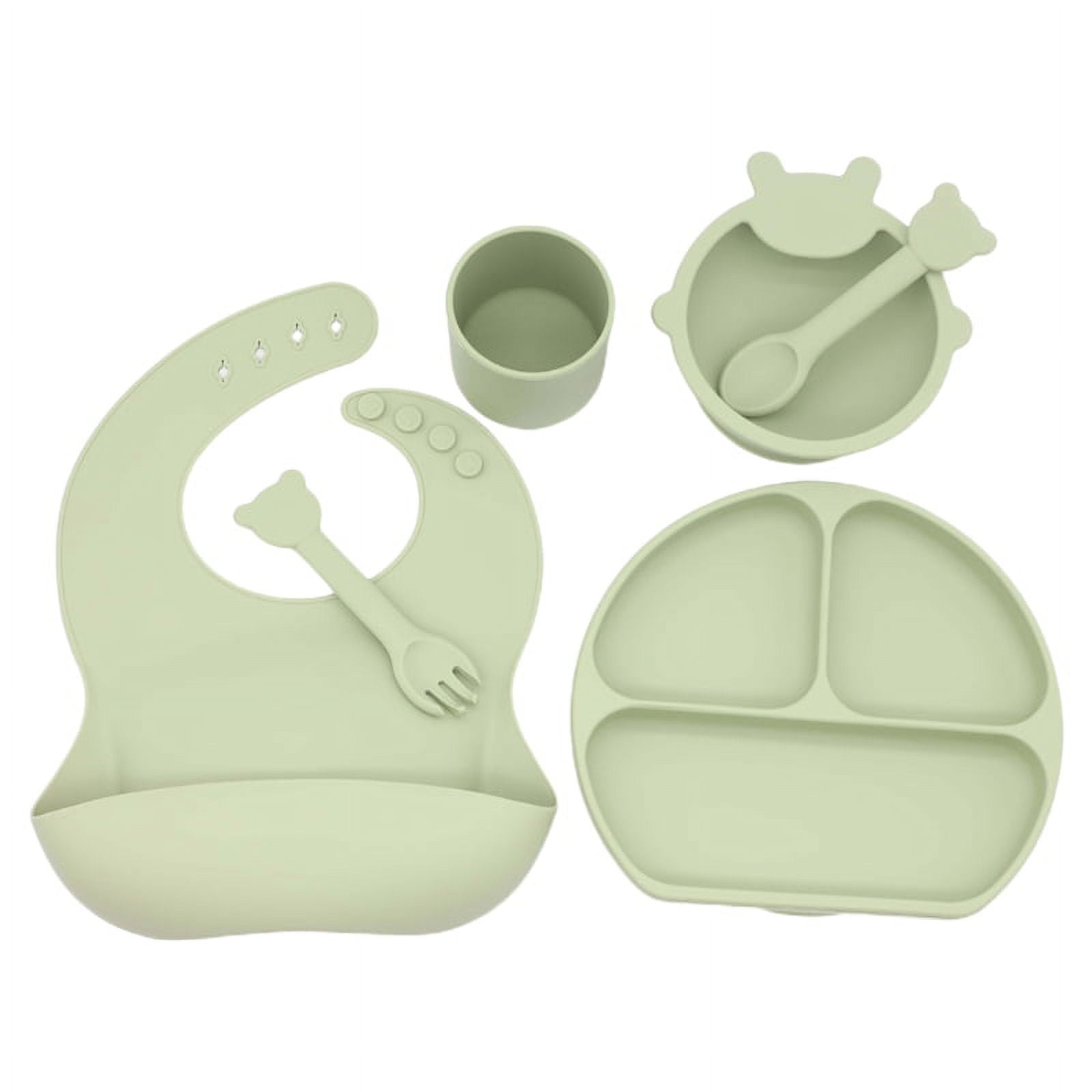 ZPAQI Baby Silicone Bib Divided Dinner Plate Suction Bowl Spoon Fork ...