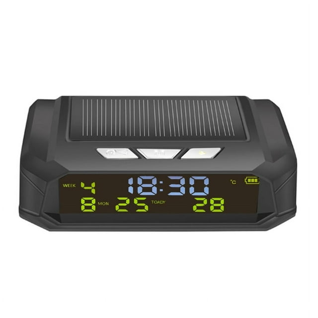 ZPAQI Car Clock Solar Powered LCD Digital Clock with Week Calendar Time ...