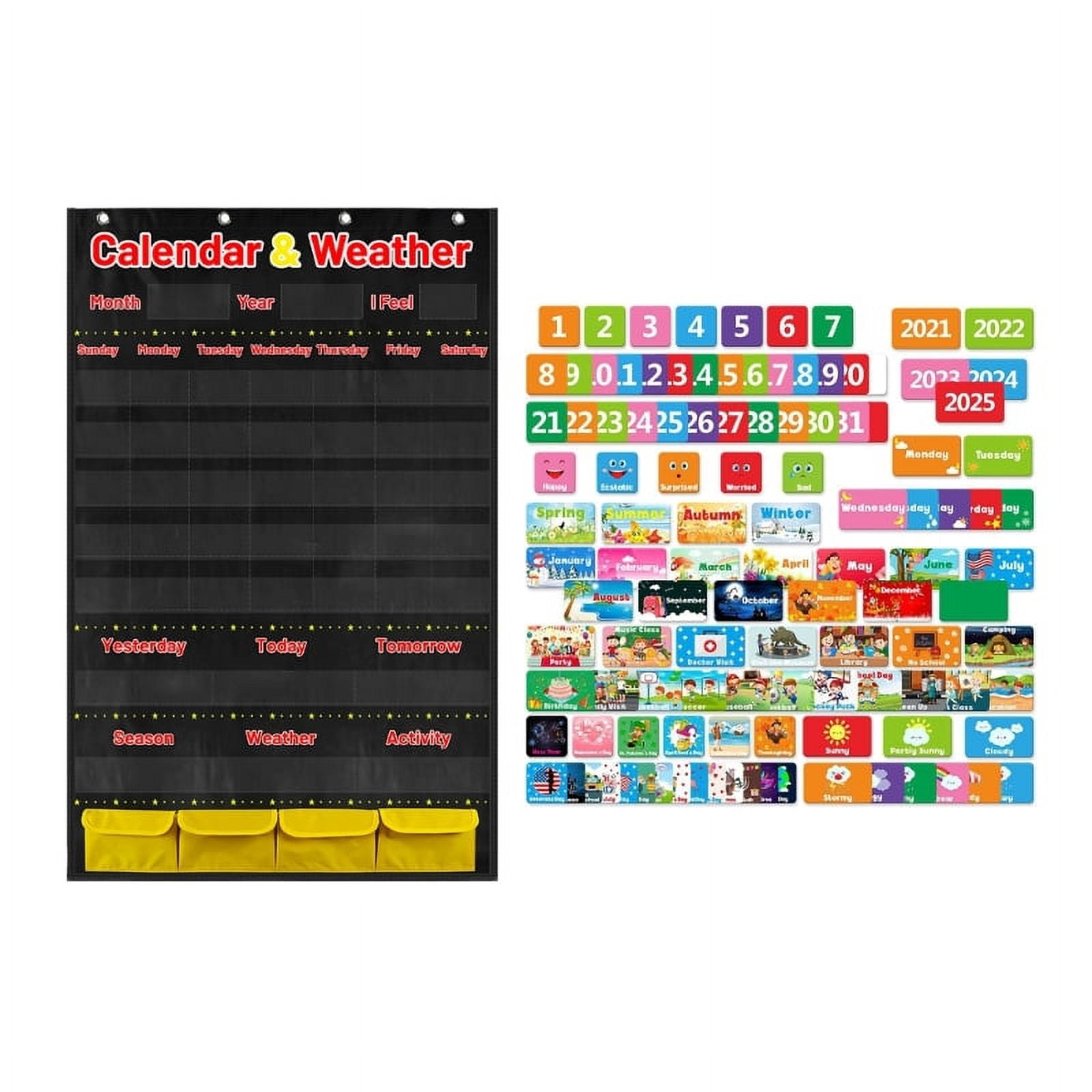 ZPAQI Classroom Monthly Calendar Pocket Chart for Kids Homeschooling ...