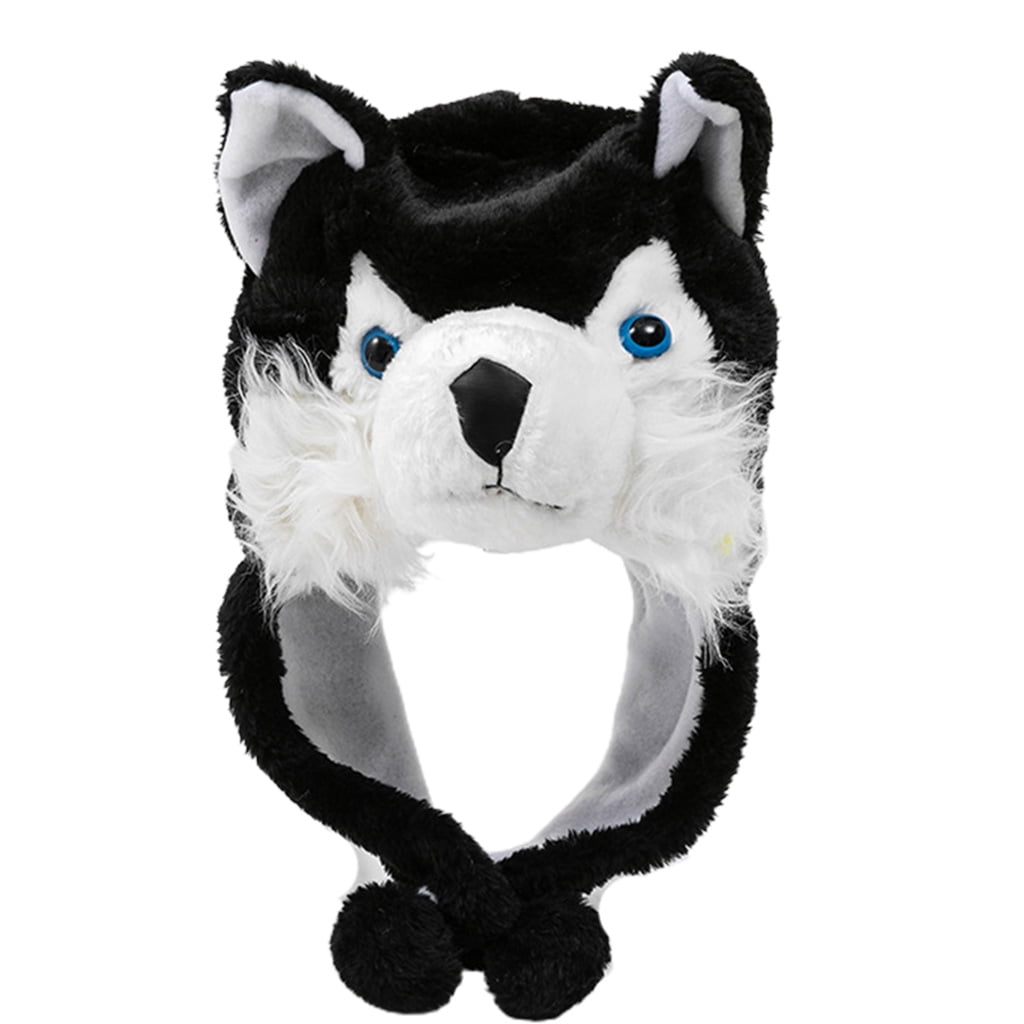 ZPAQI Cute Wolf Plush Hat Cartoon Dress Up Animal Plush Hat Beanie Hat ...