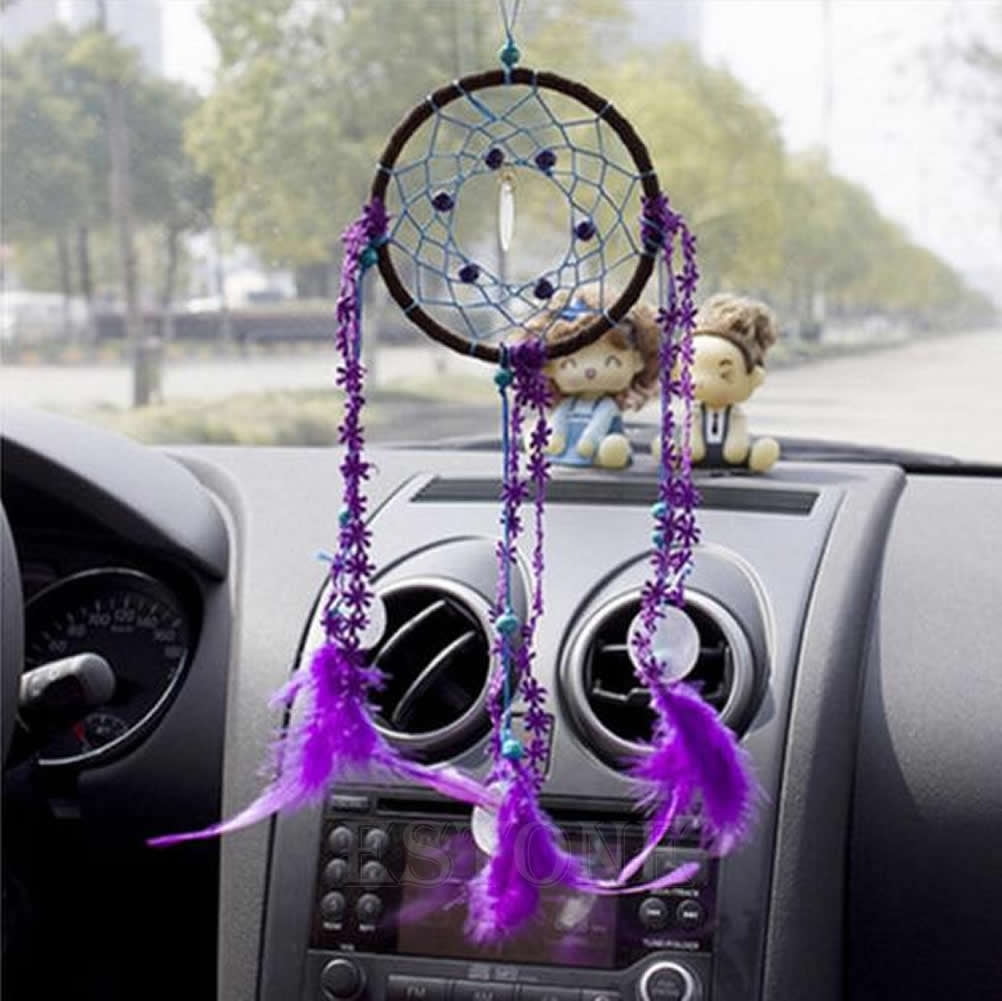 ZPAQI Dream Catcher Purple Feather Circular Wall Hanging Home Car Decor ...