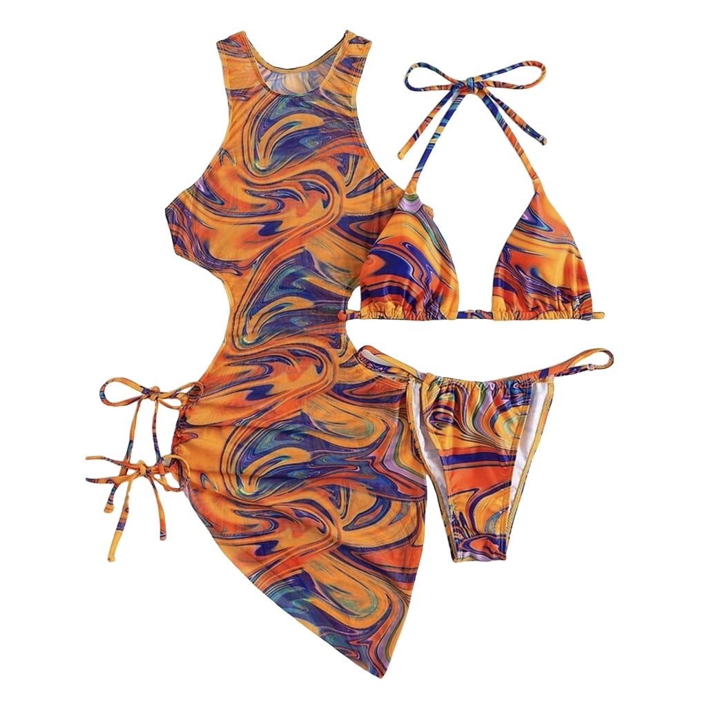 ZPAQI Female Cover Up Swimsuits Women Marble Print Triangle Bathing ...