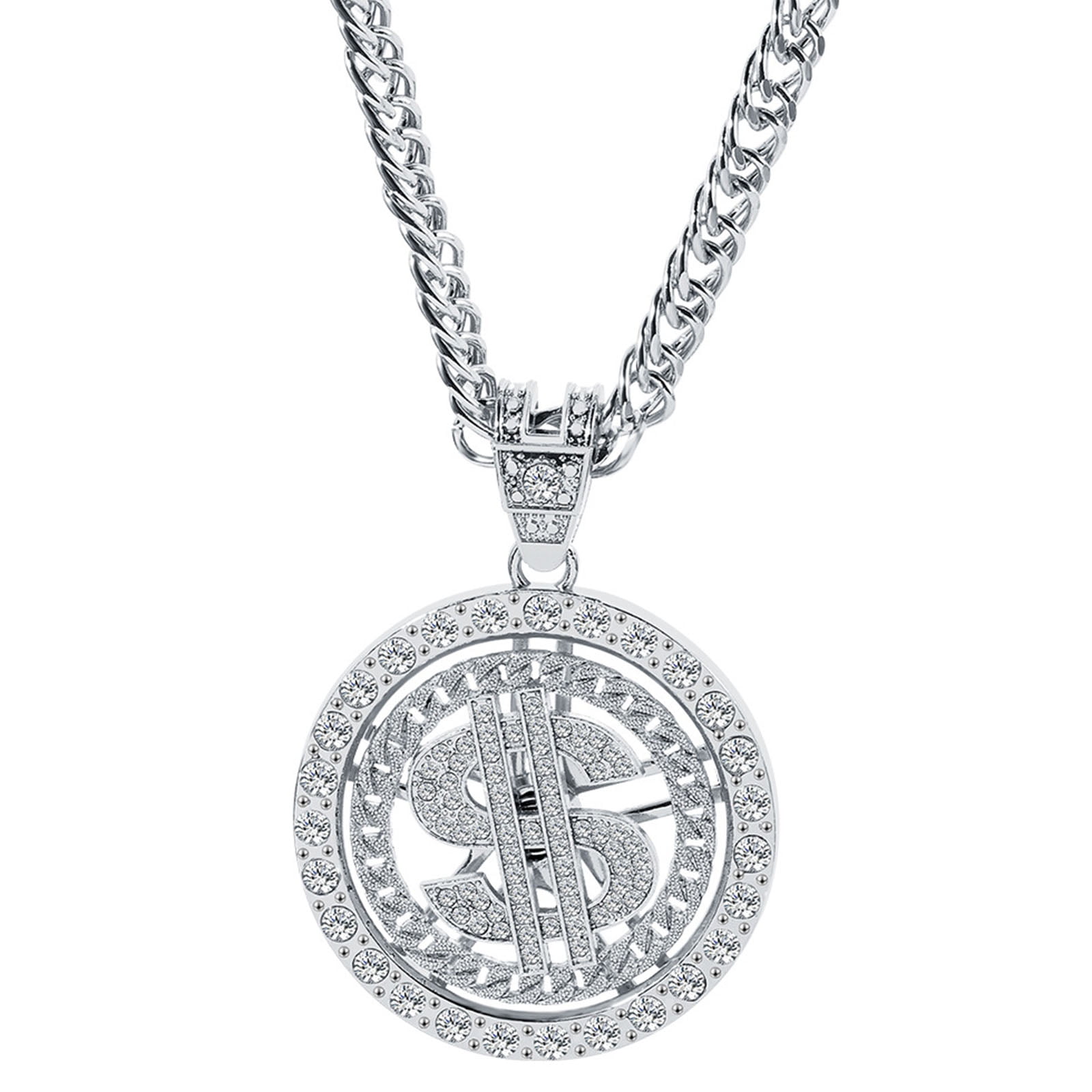 ZPAQI Gold/Silver Necklace Chain with Dollar Sign Hip Hop Chain ...