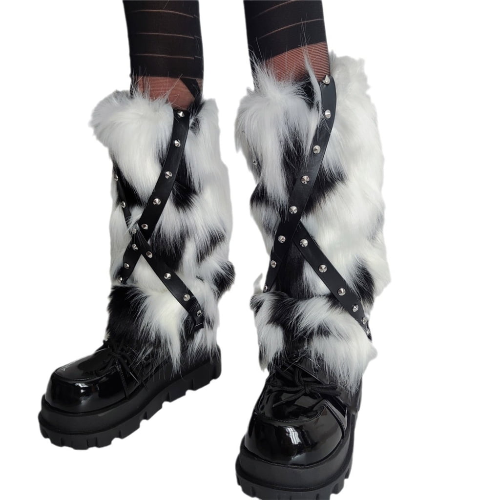 ZPAQI Harajuku Butterfly Boot Toppers for Women Gothic Rivets Fuzzy Leg ...