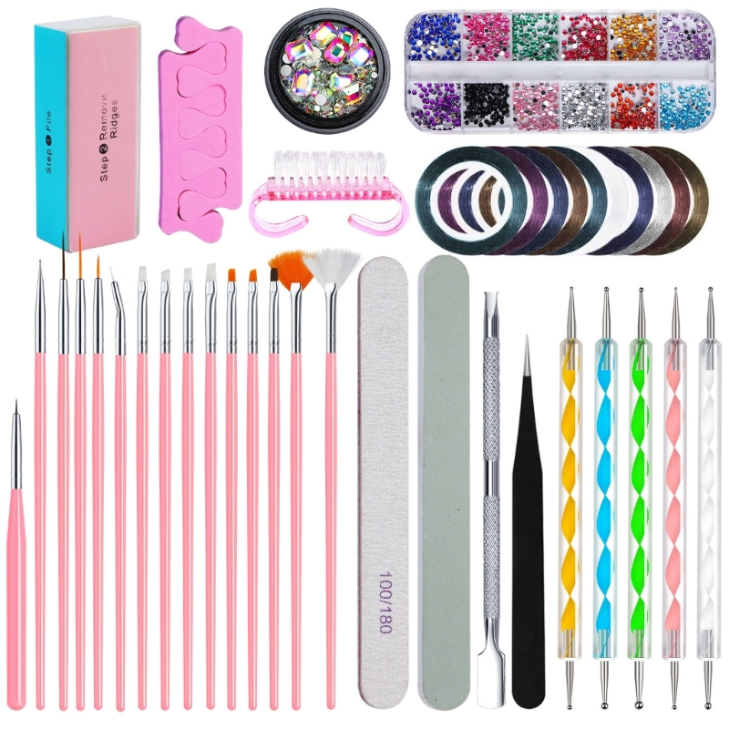 ZPAQI Nail Rhinestone Drawing Linering Brushes Set Nail Dotting Pens ...