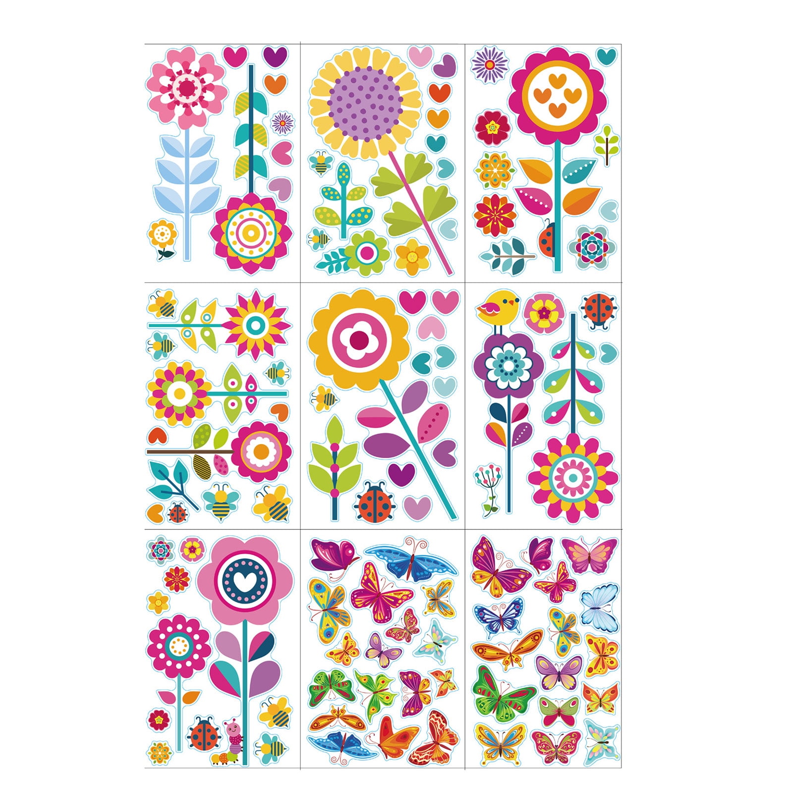 ZPAQI Spring Colorful Flower for Butterfly Stickers 9 Sheets PVC ...