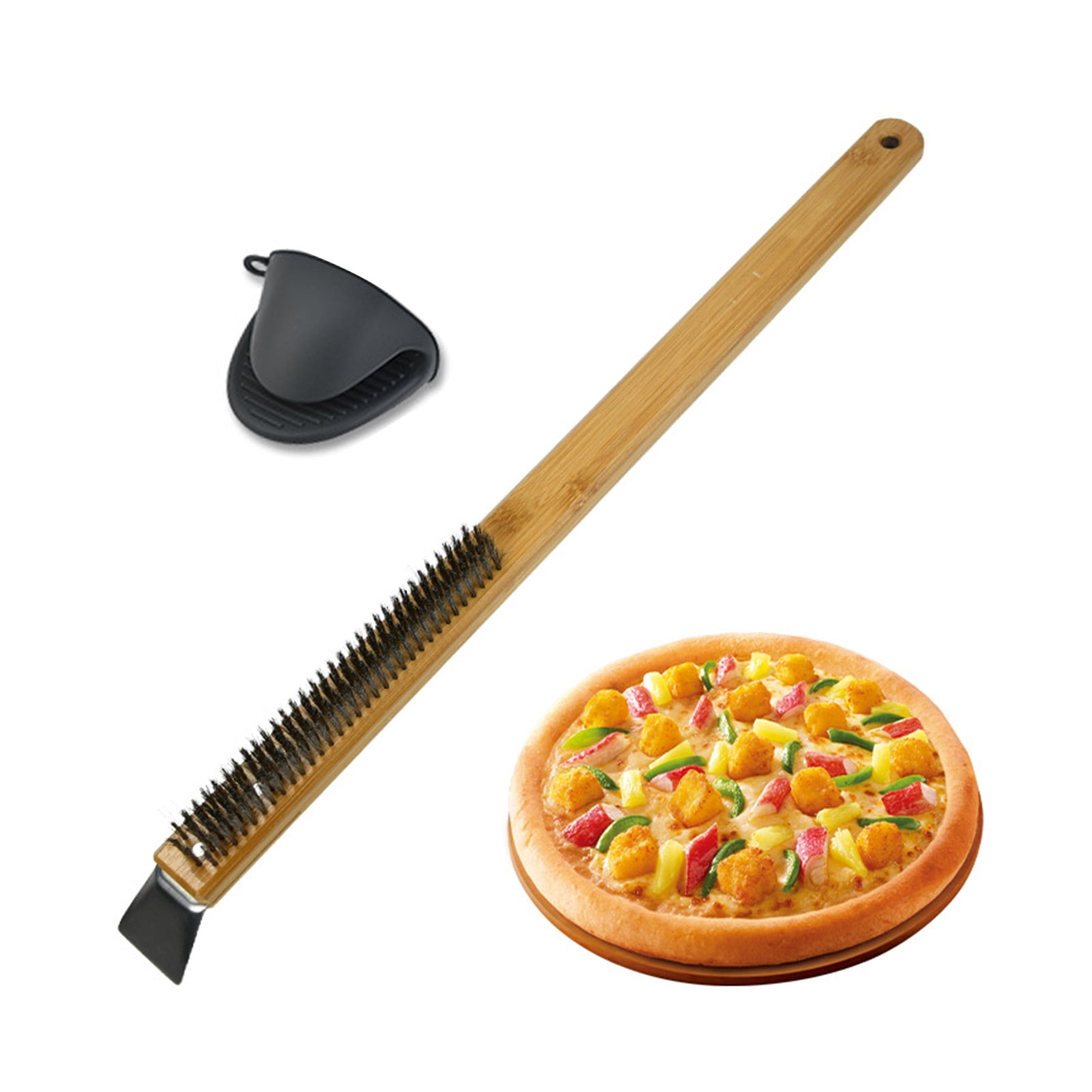 ZPAQI Stainless Steel Wire Pizza Stone Cleaning Brush, Scraper, Wood ...