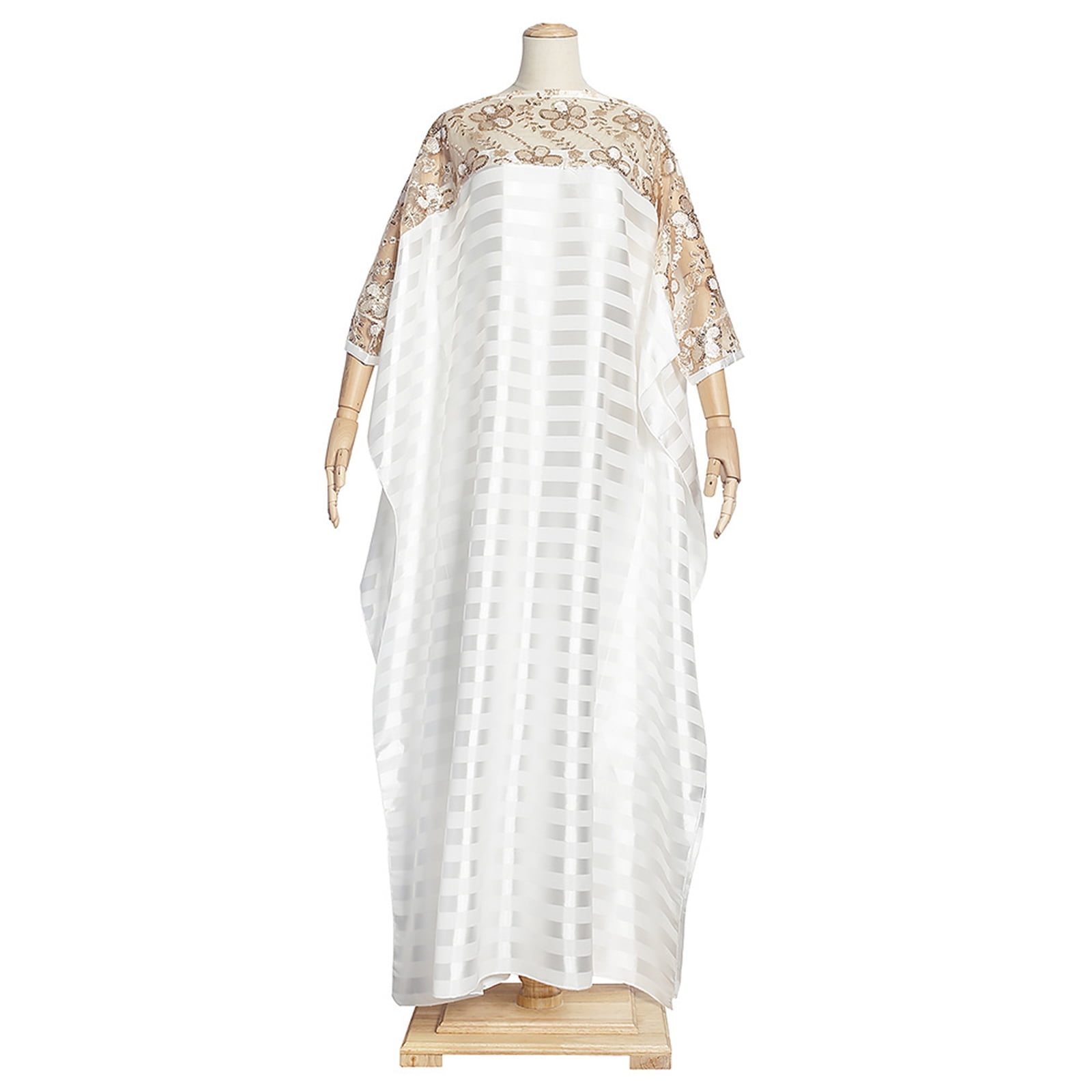 ZPAQI Women Dubai Kaftan Glitter Sequins Floral Embroidery African Maxi ...