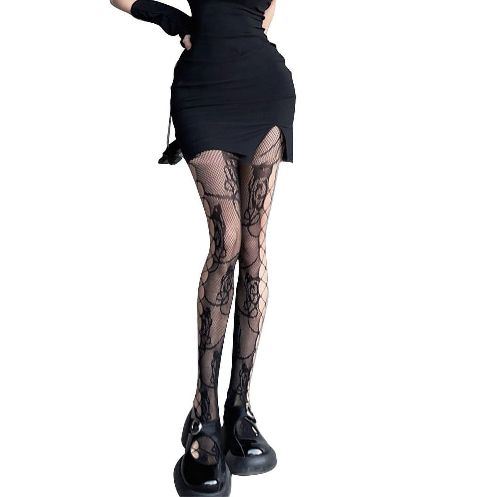 ZPAQI Women Gothic Punk Sexy Black Fishnet Pantyhose Harajuku Rose ...
