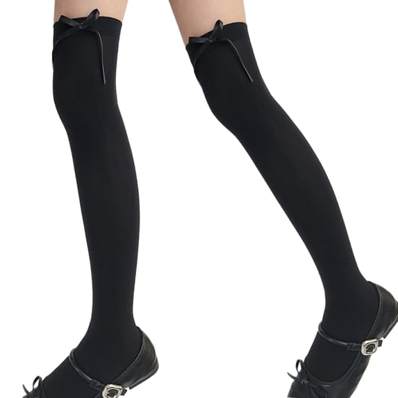 ZPAQI Women Over Calf Long Socks Ballet JK Girl Ribbon Bows Velvets ...