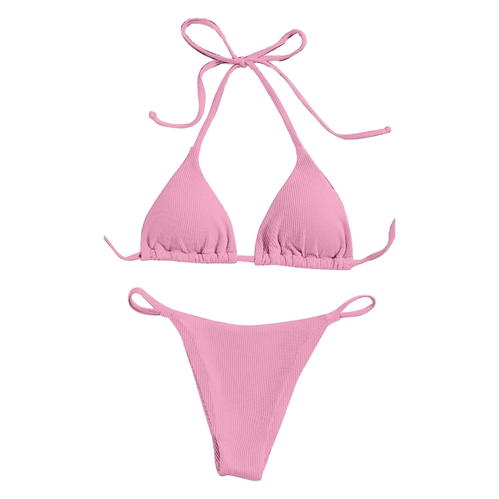 ZPAQI Women Swimwear Set String Bikinis Top and Side Adjustable Bottom ...