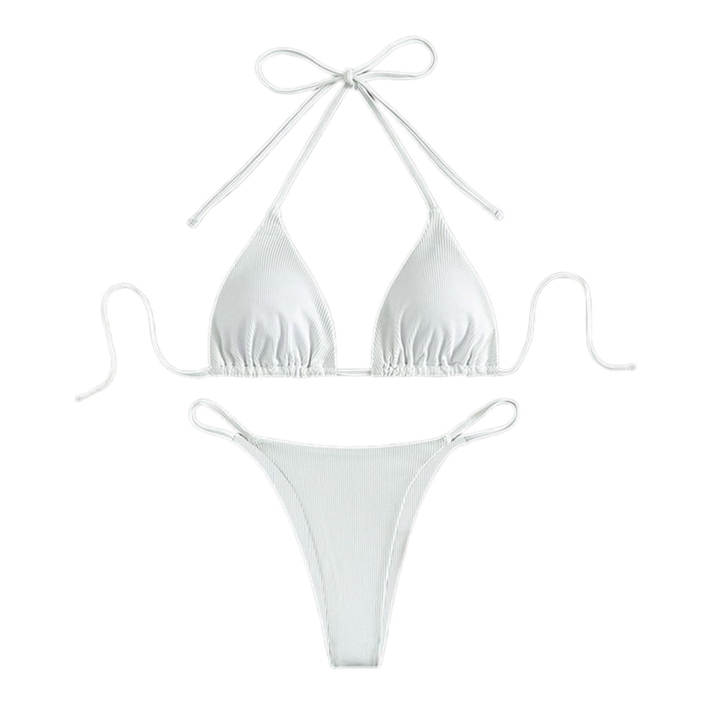 ZPAQI Women Swimwear Set String Bikinis Top and Side Adjustable Bottom ...