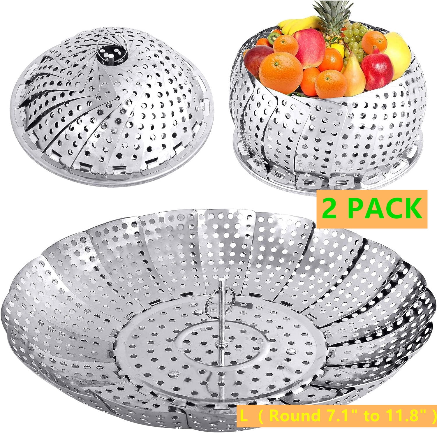 ZPATECH 2PACK Veggie Vegetable Steamer Basket, Folding Steaming Basket ...