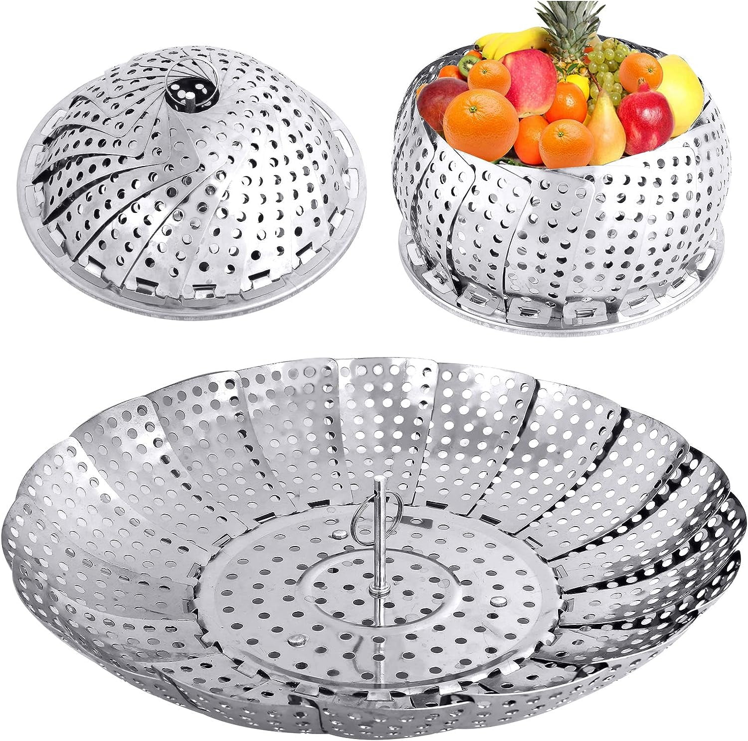 ZPATECH Veggie Vegetable Steamer Basket, Folding Steaming Basket, Metal ...