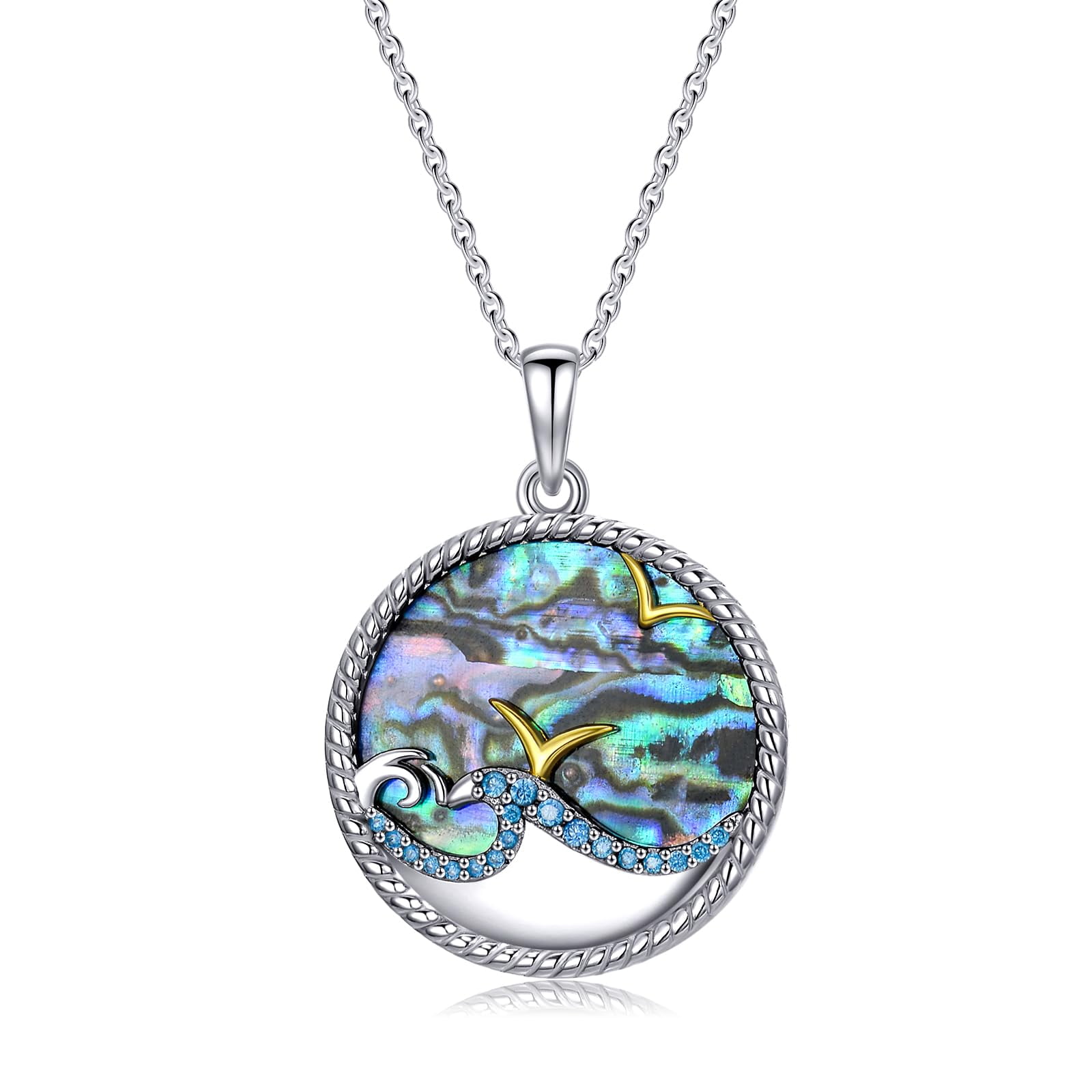 ZPMMPZ Wave Necklace 925 Sterling Silver Abalone Shell Ocean Wave ...