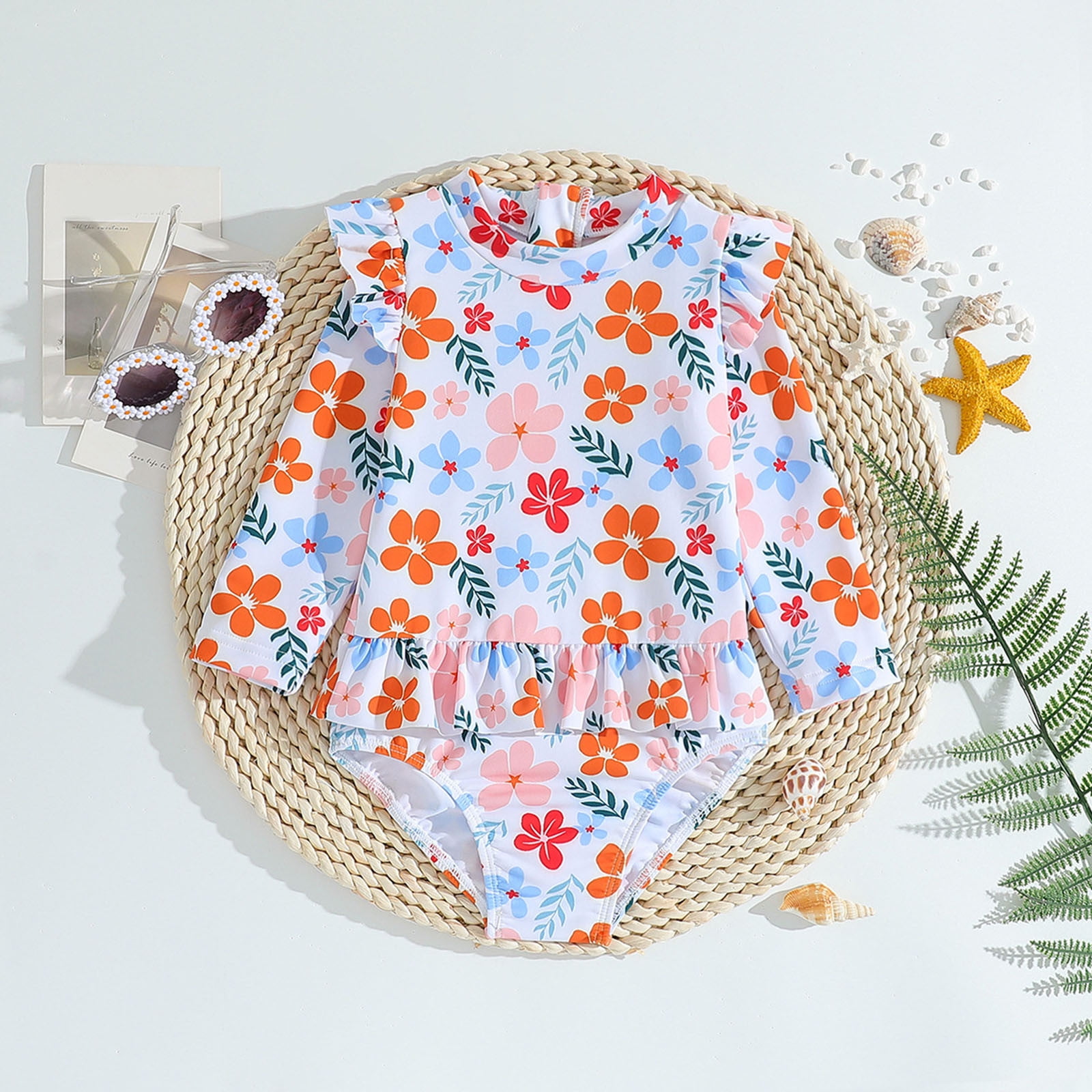 ZPWKLM Bathing Suits For Girls One Piece Flower Print Long Sleeve ...