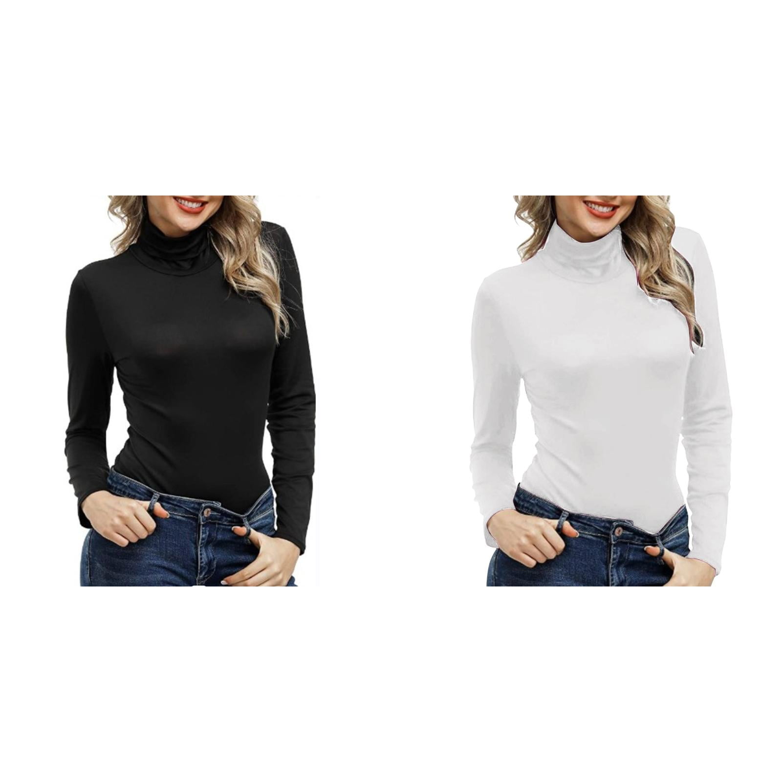 ZPYESWOW 2Pcs Long Sleeve Shirts for Women Pullover High Neck Tight ...