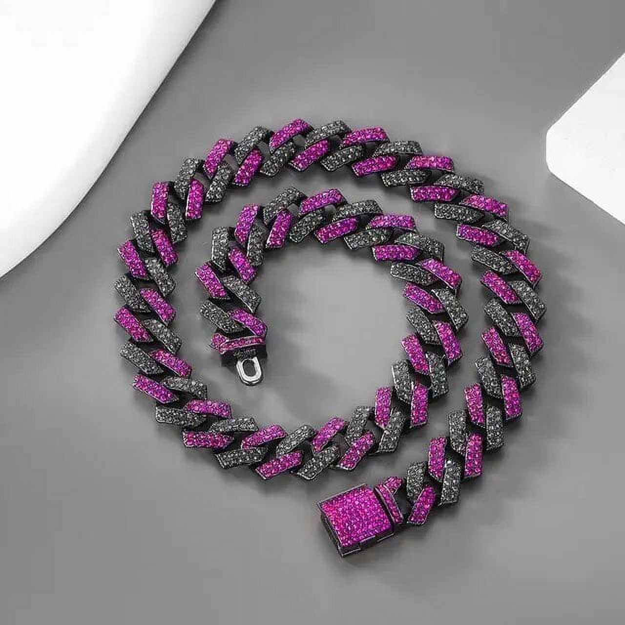 ZQ 14mm Multicolor Purple Iced Out Crystal Prong Cuban Chain Choker ...
