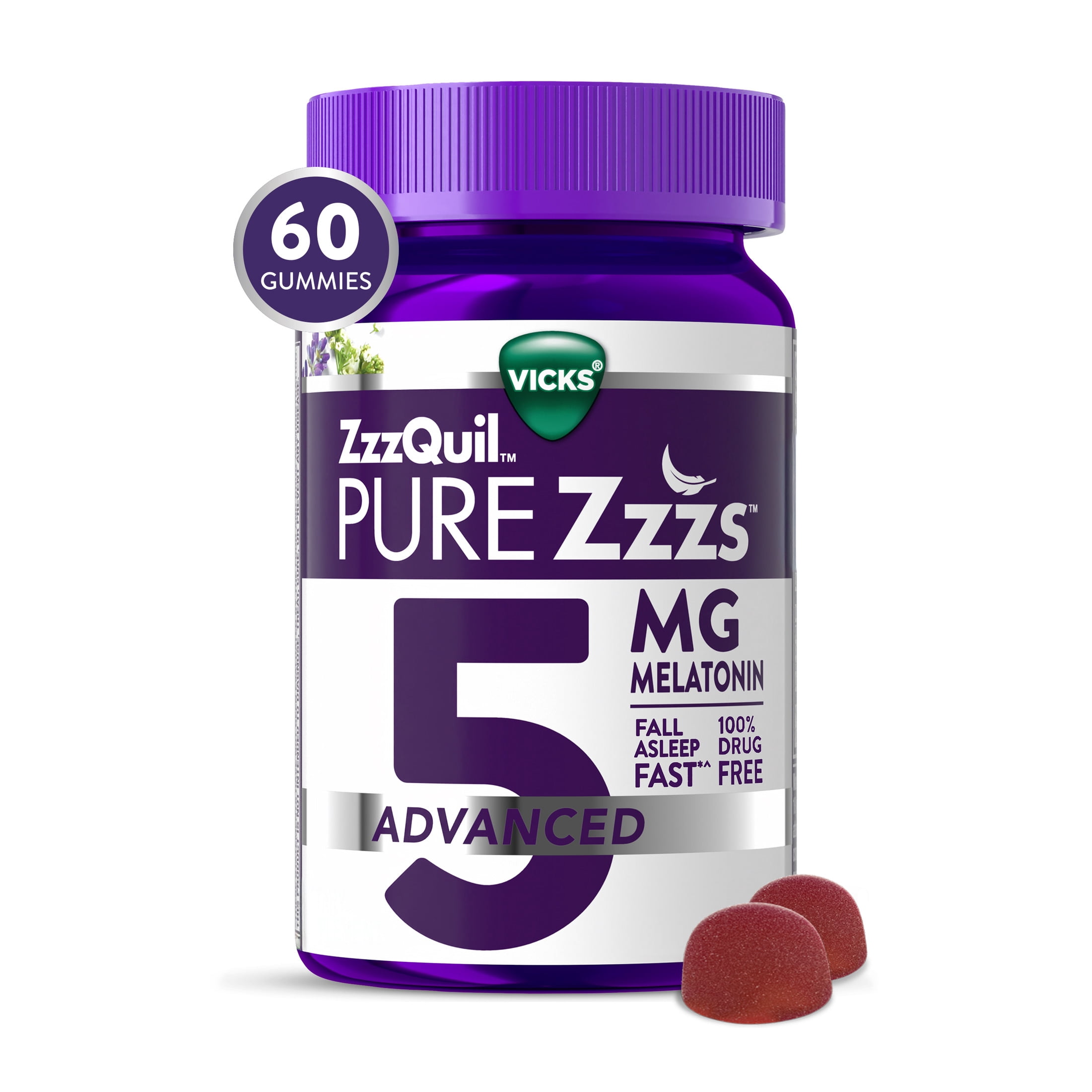 ZzzQuil Pure Zzzs Melatonin Gummies, Melatonin 5mg, Sleep Aid, Berry ...