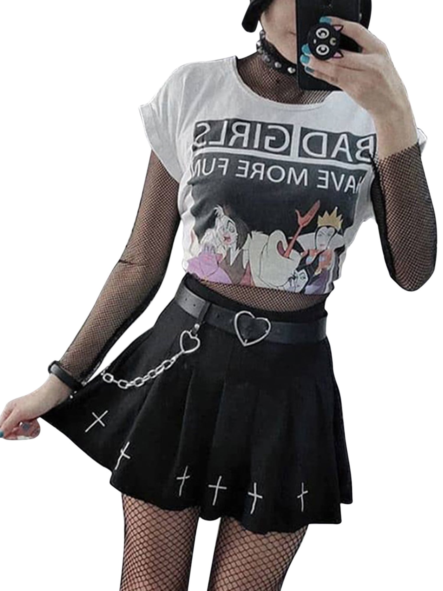 ZQC Women High Waist Gothic Punk Mini Skirts Cross Pattern Mini Pleated Skirt - Walmart.com