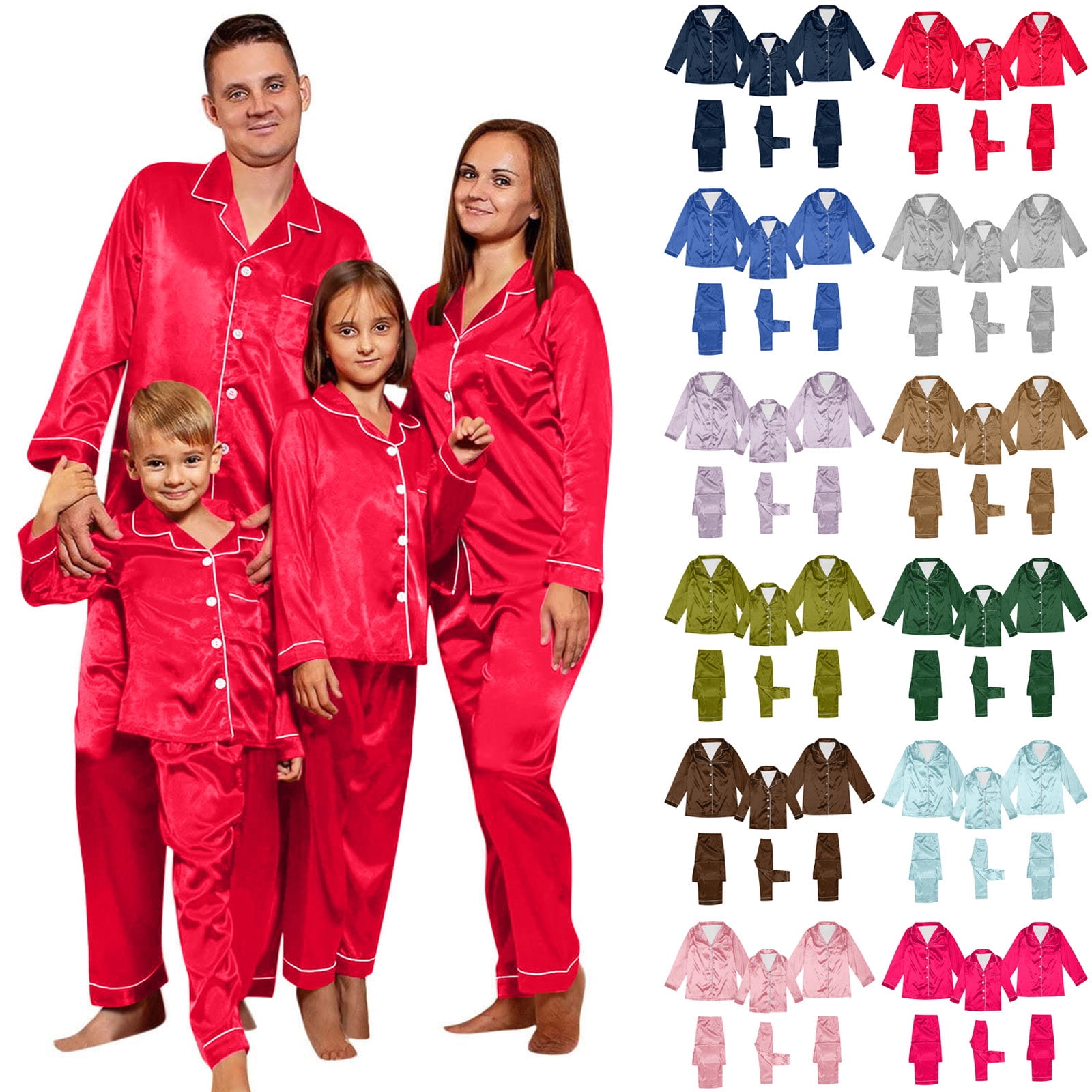 ZQGJB Christmas Pajamas for Family Silk Satin Pajamas 2024 Long Sleeve ...