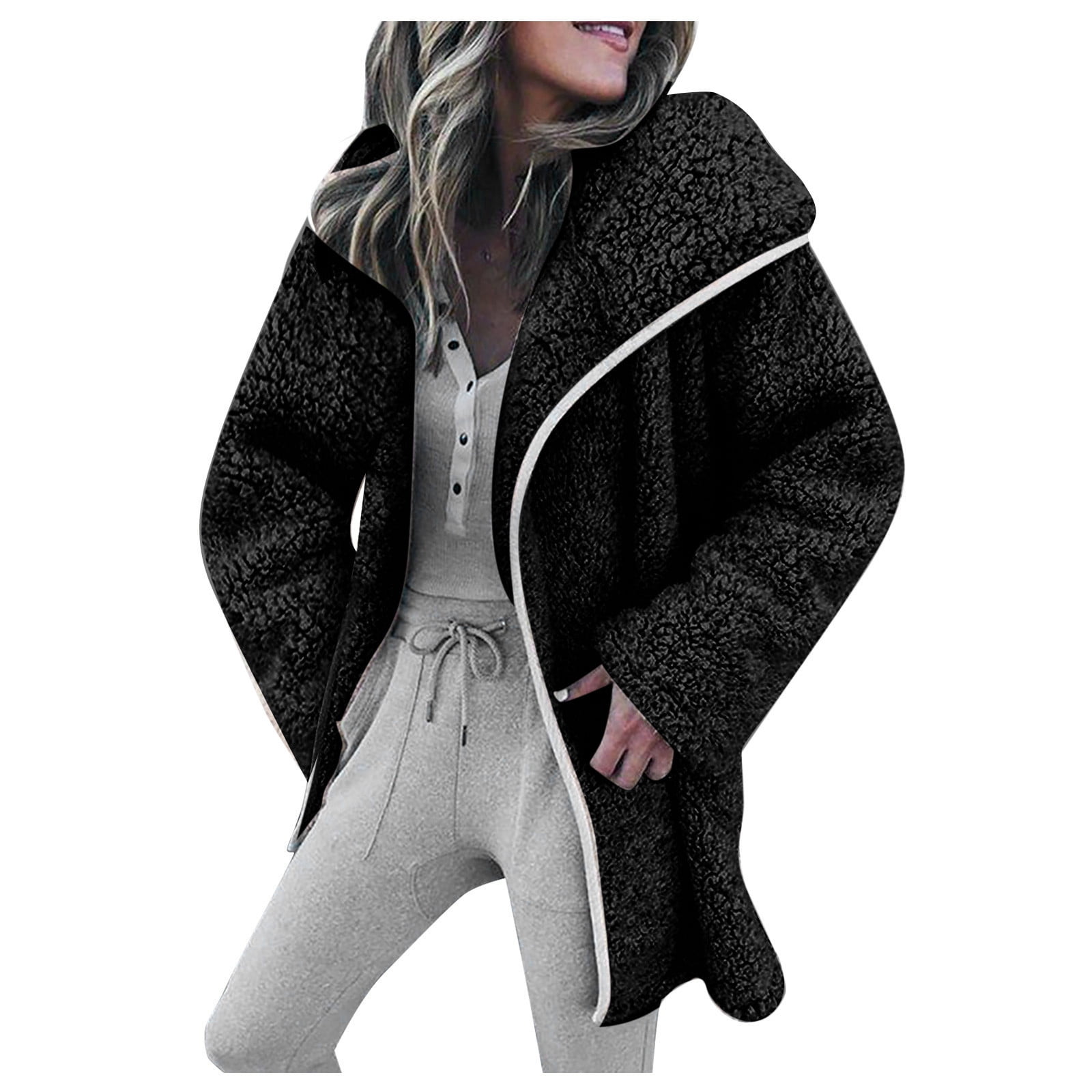 ZQGJB Clearance Winter Hoodies for Women Zip-up Sherpa Fleece Jacket Long Sleeve Oversized Fuzzy ...