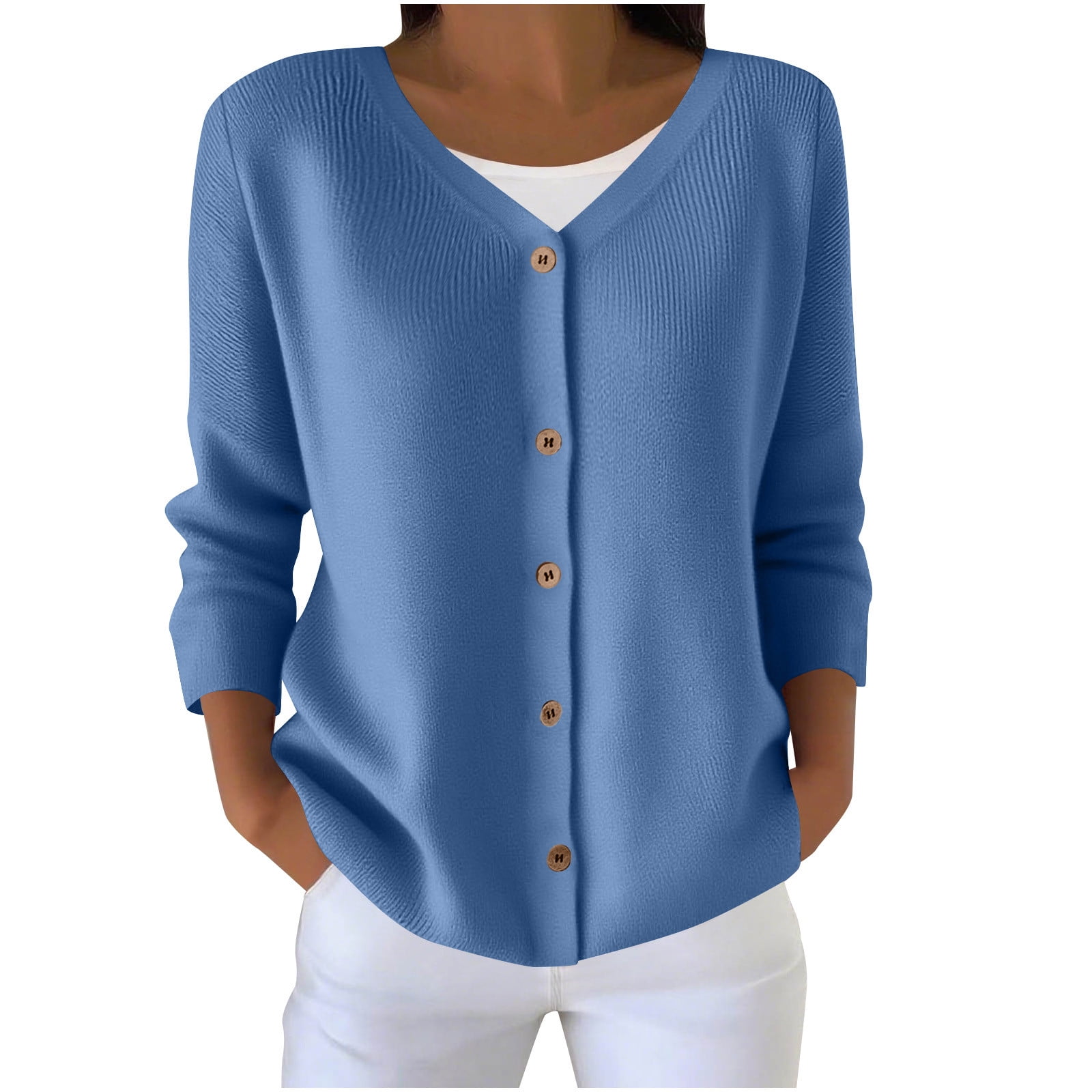 ZQGJB Fall Sweaters for Women Plus Size Casual Long Sleeve Button up V ...