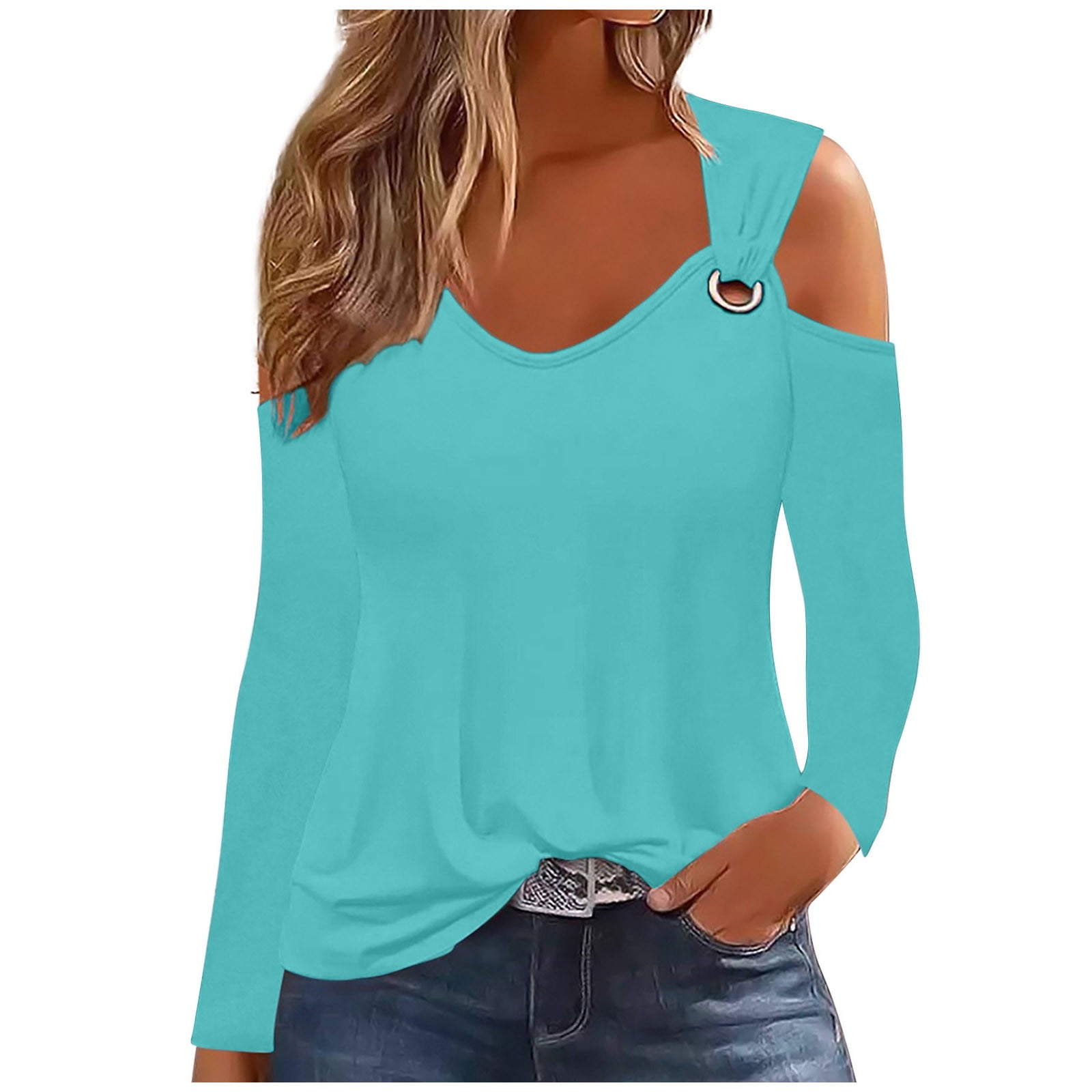 ZQGJB Long Sleeve Off the Shoulder Tops for Women Casual Spring Solid ...