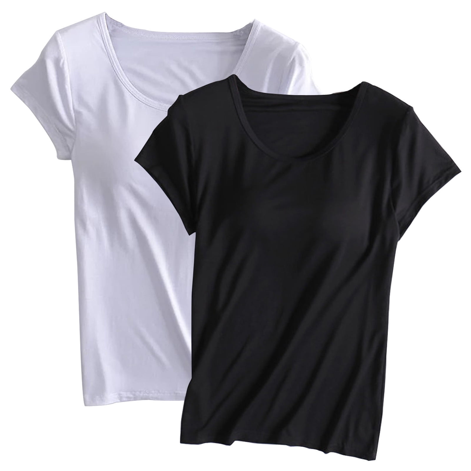 ZQGJB Pack of 2 Women's Cotton T Shirt with Built-in Bra Padded Active ...