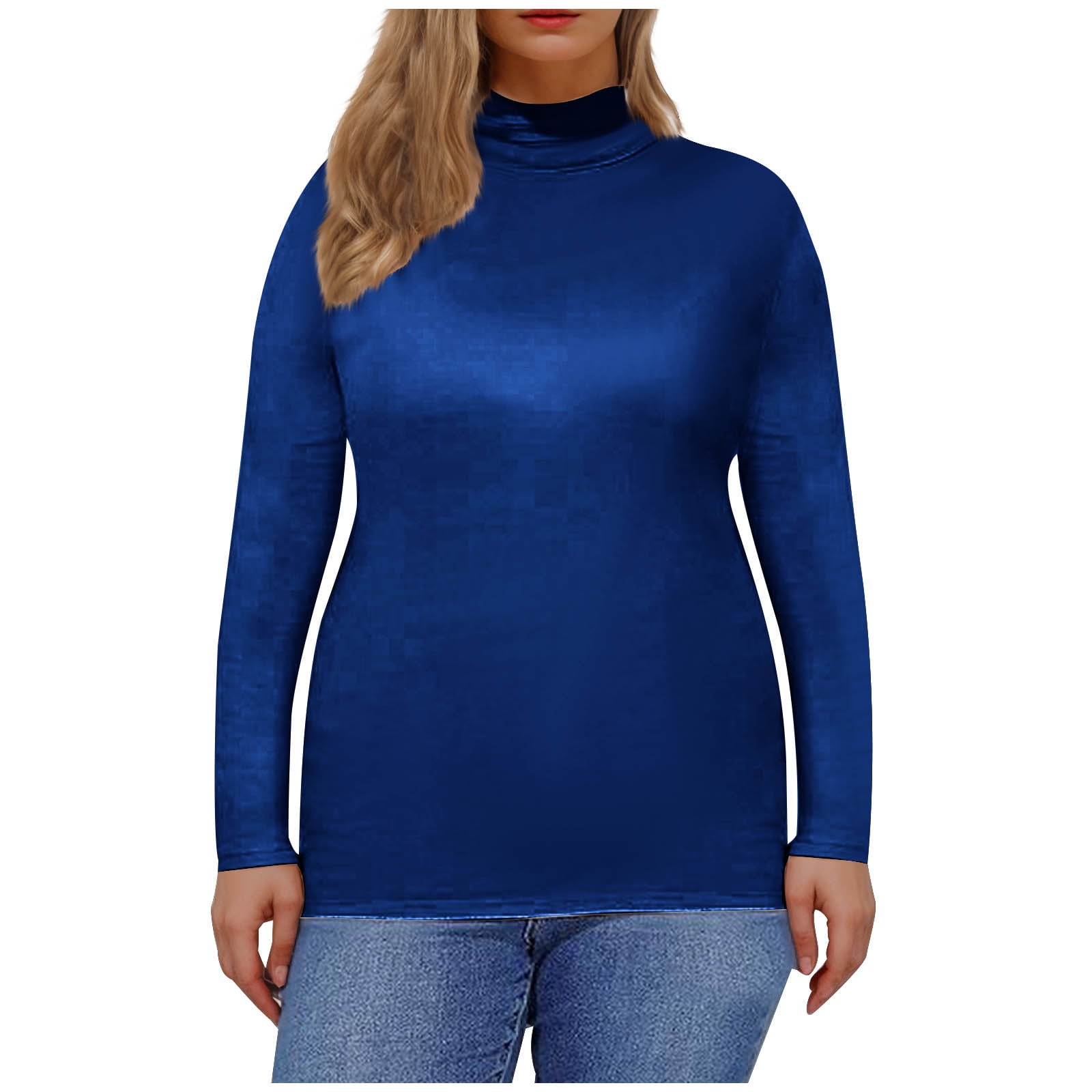 ZQGJB Plus Size Women's Mock Turtle Neck Slim Fit Long Sleeve T Shirt ...