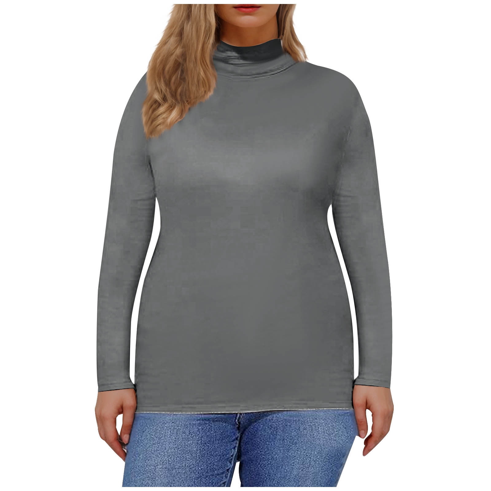 ZQGJB Plus Size Women's Mock Turtle Neck Slim Fit Long Sleeve T Shirt ...