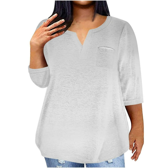 ZQGJB Plus Size Womens Tops Casual Summer 3/4 Sleeve V Neck Pullover ... ZQGJB Plus Size Womens Tops Casual Summer 3/4 Sleeve V Neck Pullover ...