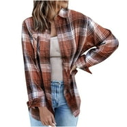 Fantaslook Womens Plaid Shirts Flannel Shacket Jacket Long Sleeve ...