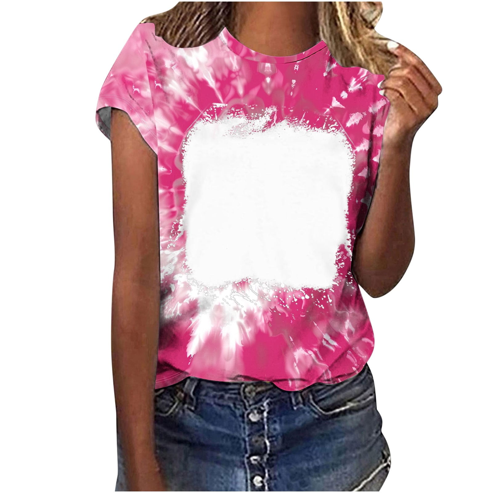 ZQGJB Sublimation Blanks Bleached T-Shirt for Women Summer Casual Loose ...