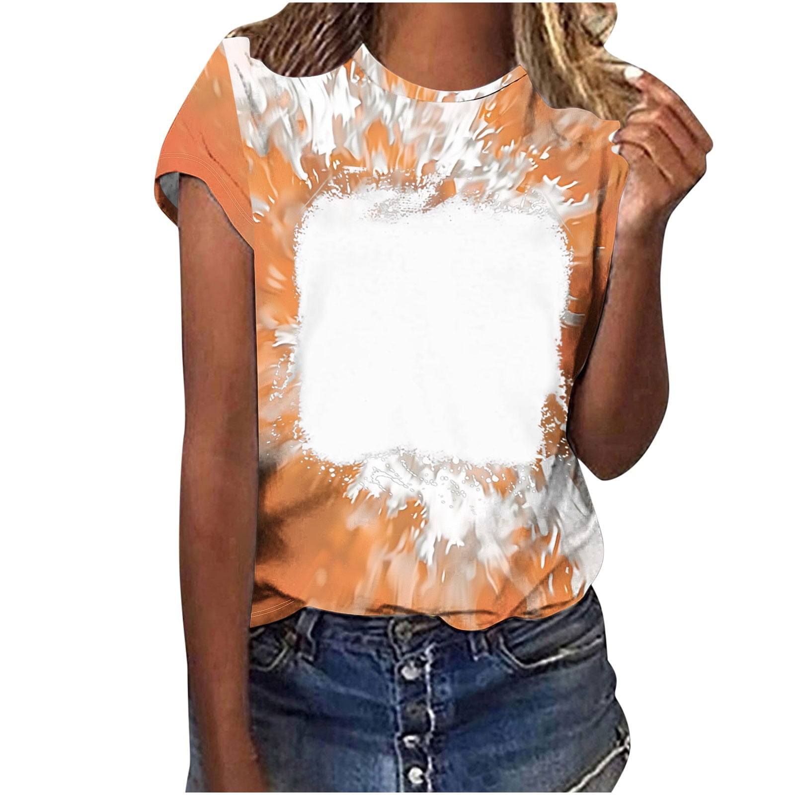 ZQGJB Sublimation Blanks Bleached T-Shirt for Women Summer Casual Loose ...