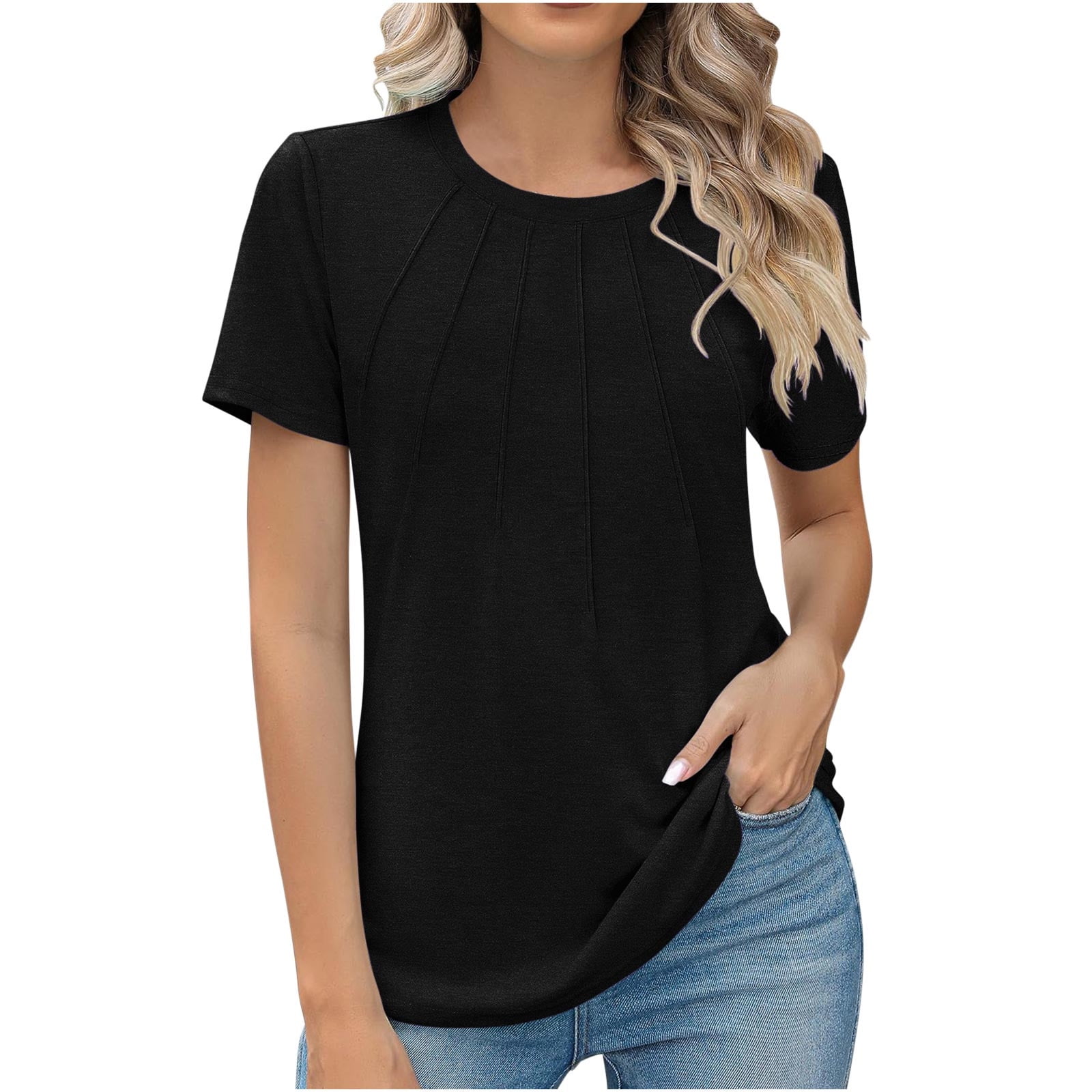 ZQGJB Texture Tops for Women Cute Summer Solid Color Short Sleeve ...