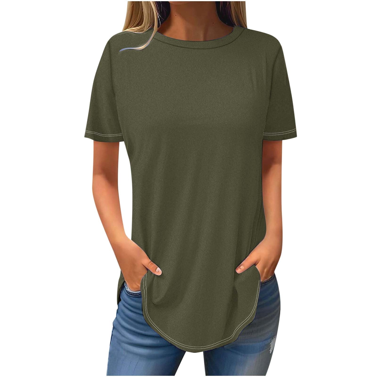 ZQGJB Tunic Tops for Women to Wear with Leggings Casual Summer Solid ...