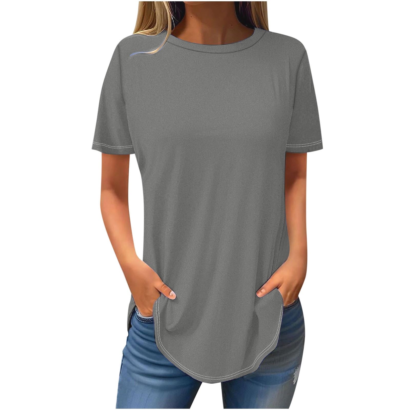 ZQGJB Tunic Tops for Women to Wear with Leggings Casual Summer Solid ...