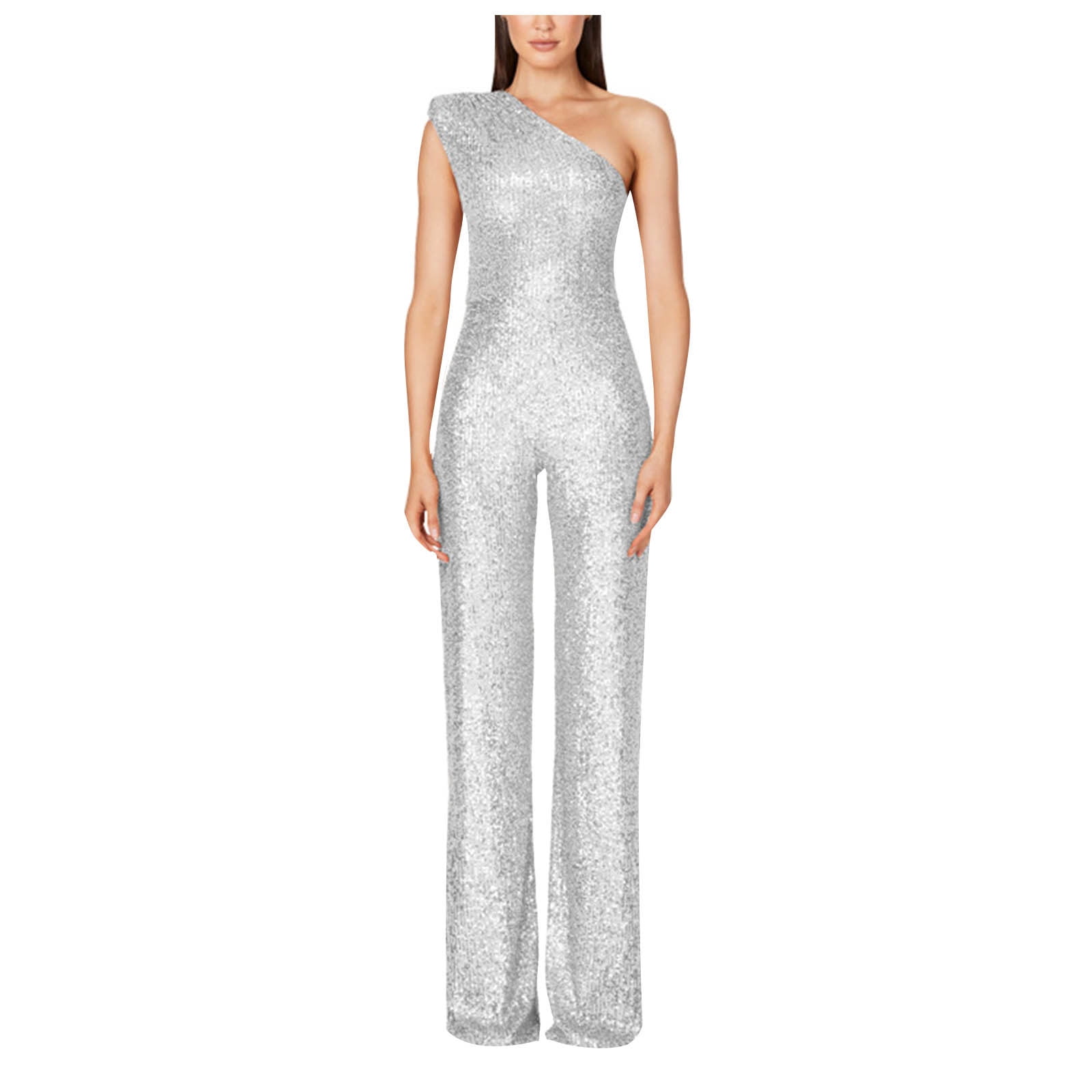 ZQGJB Women's Evening Sparkly Jumpsuits Strapless Off Shoulder ...