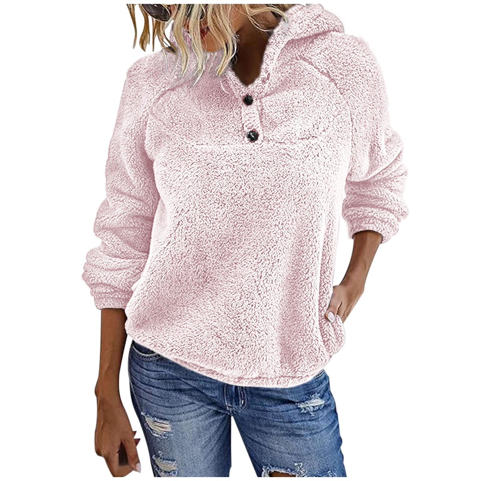 ZQGJB Women's Fuzzy Hoodies 1/4 Button up Sport Pullover Hoodie Athletic Cozy Oversized Pockets ...