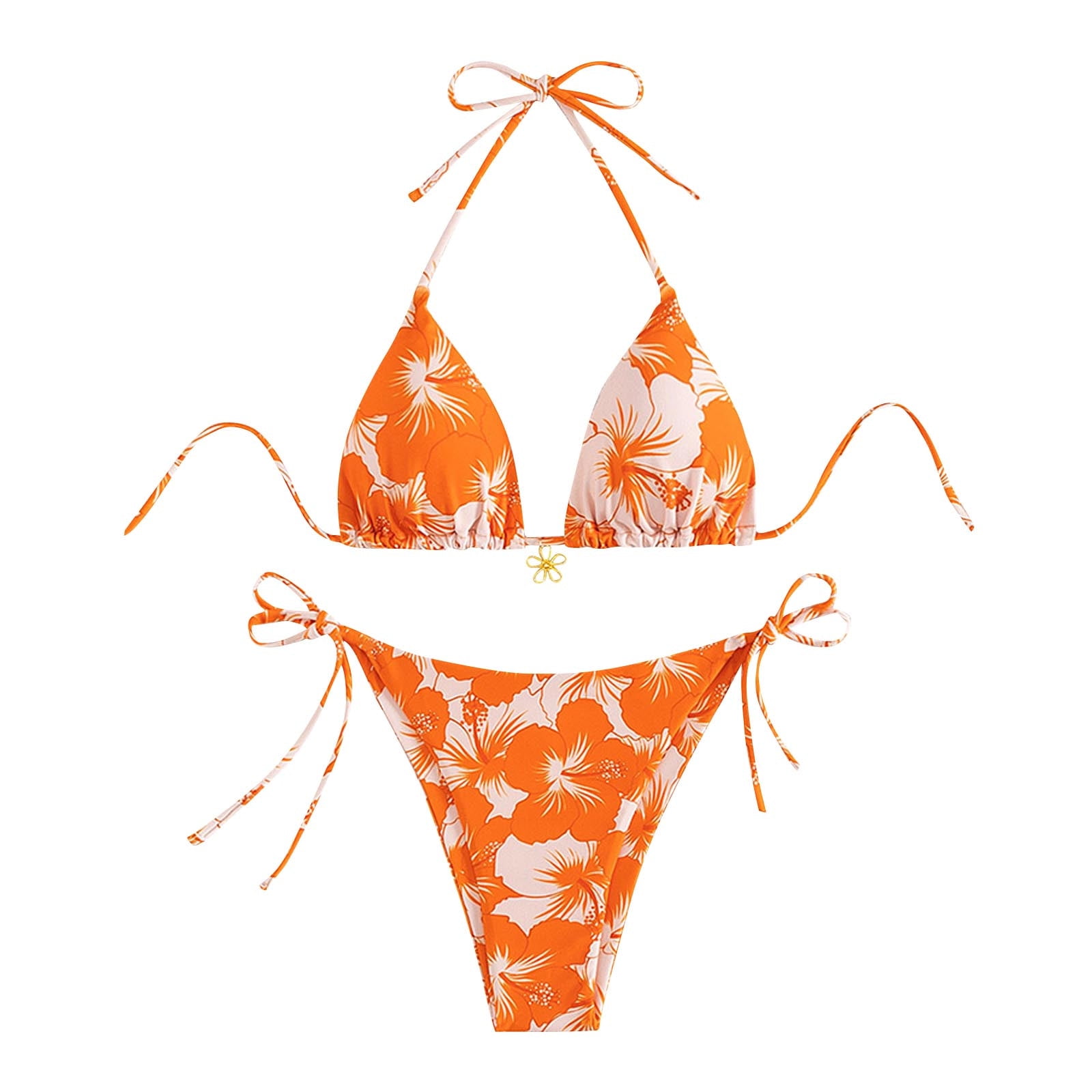 ZQGJB Women's Halter Tie Side Triangle Bikini Set Vintage Floral ...