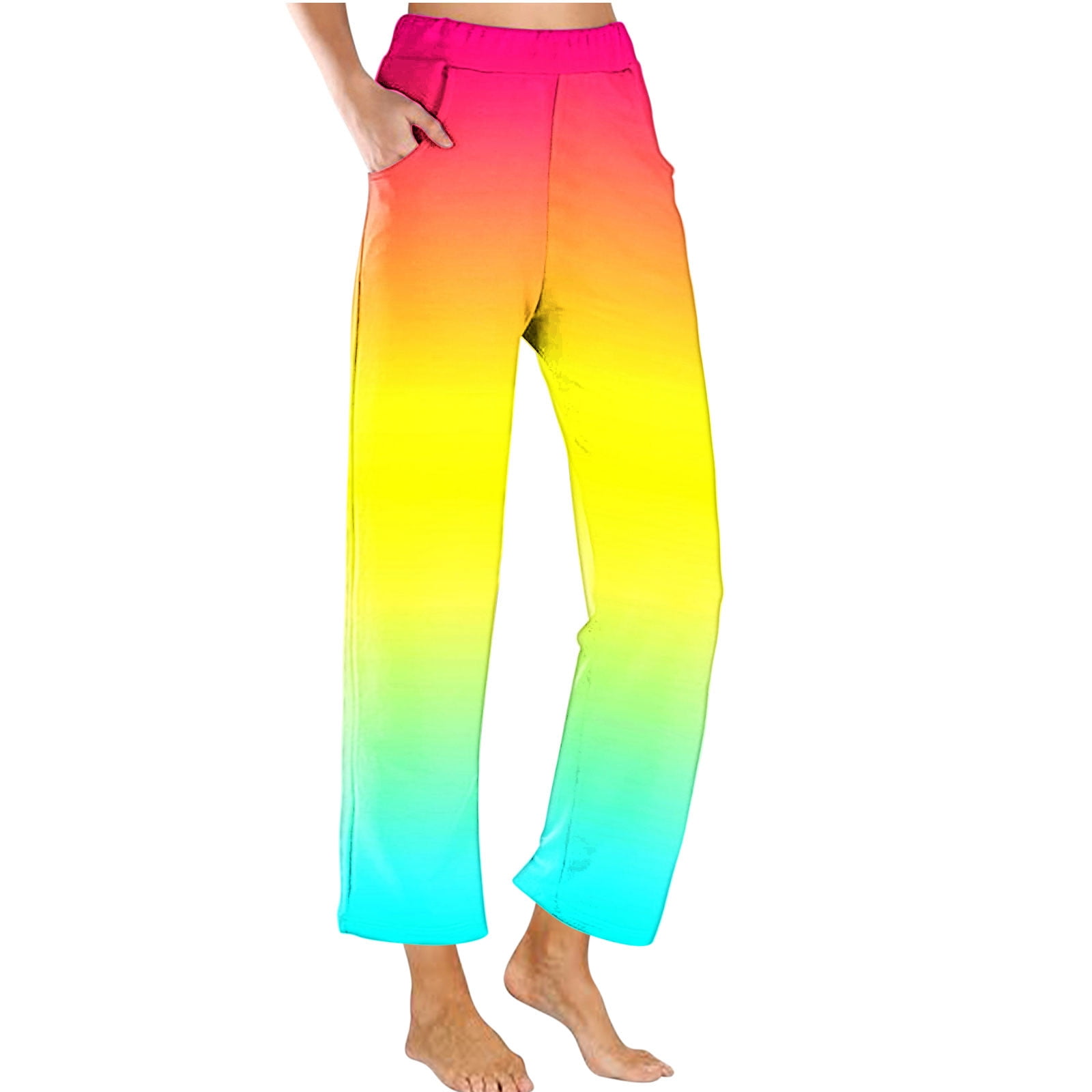 ZQGJB Womens Casual Gradient Print Cropped Wide Leg Yoga Pants Trendy ...