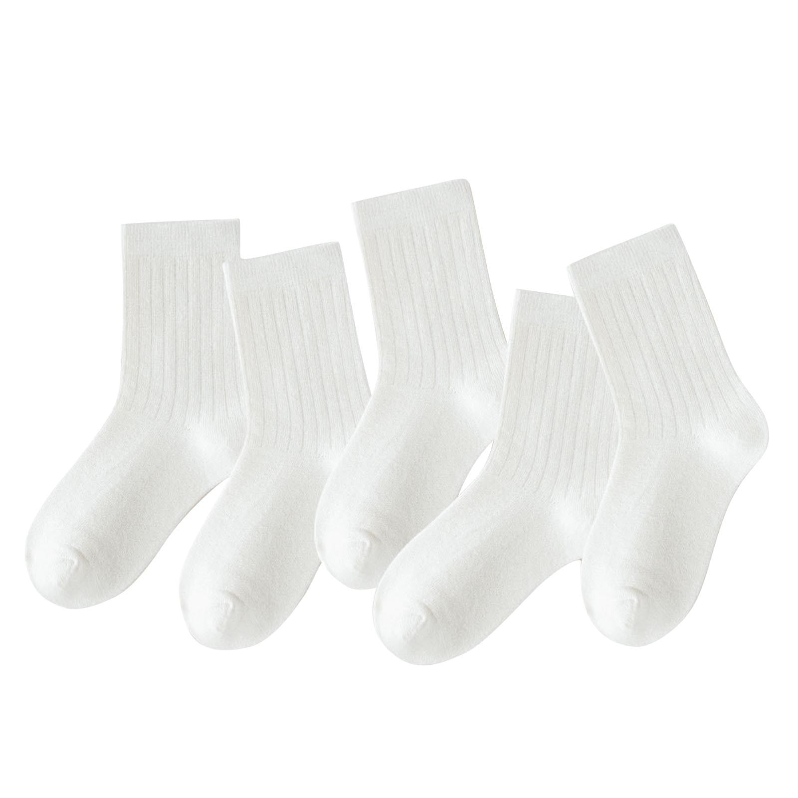 ZQUUVOU Children's Solid Color Socks 5 Pairs Socks Set Ribbed Knit ...