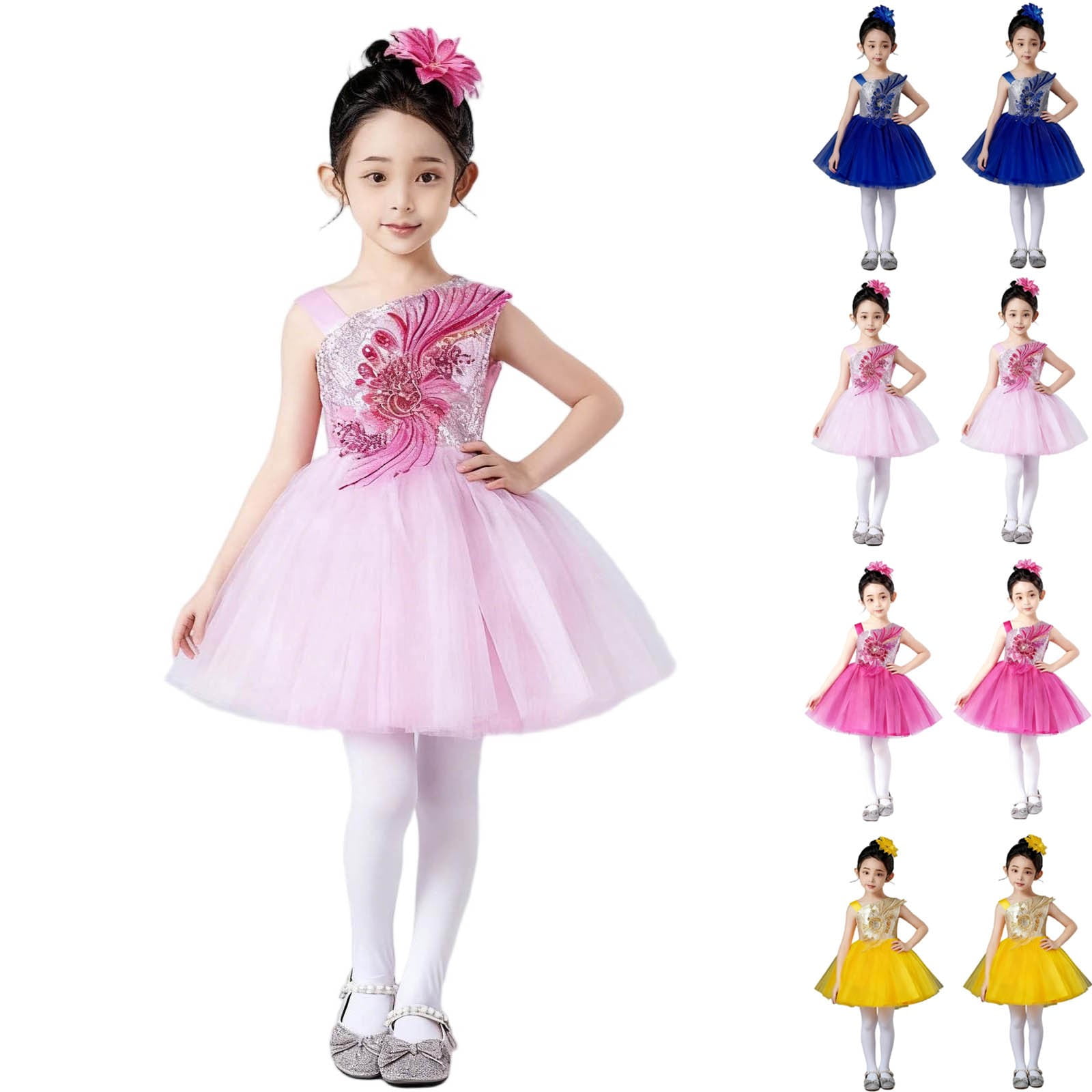 ZQUUVOU Girls Sequin Tutu Dress Tulle Spaghetti Strap Performance Dress ...