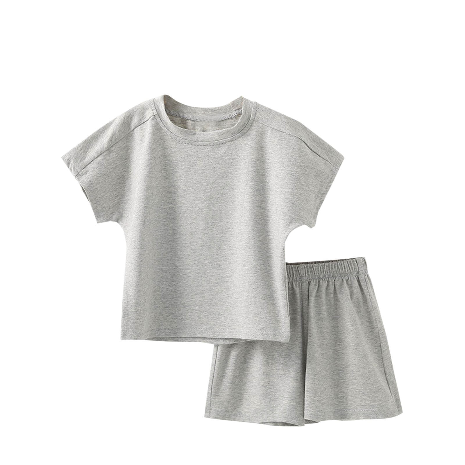 ZQUUVOU Girls Shorts Set Solid Color Short Sleeve Tops And Shorts 2 Pcs ...
