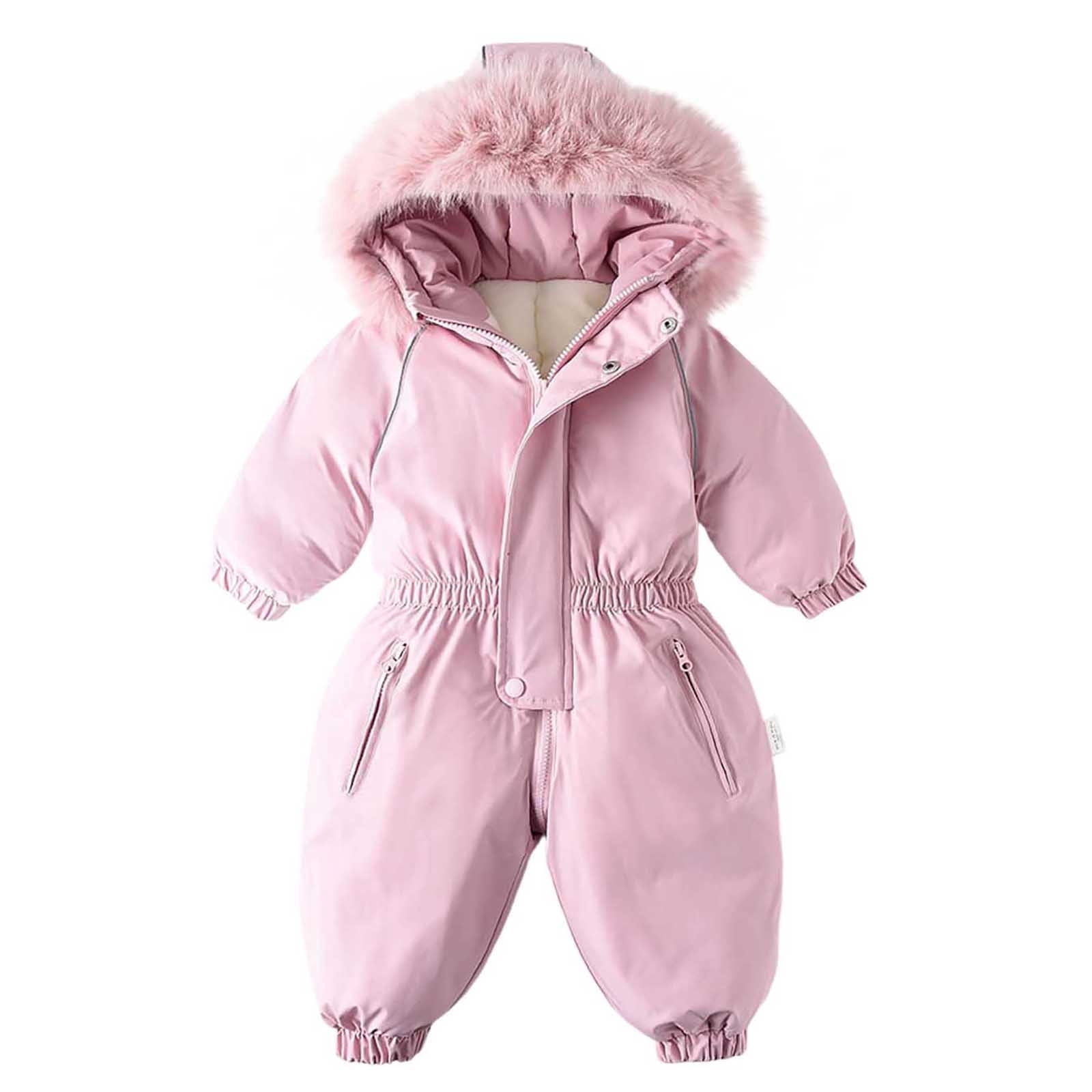ZQUUVOU Kids Hooded Snowsuit Plush Lined Thick Thermal Ski Jumpsuit One ...